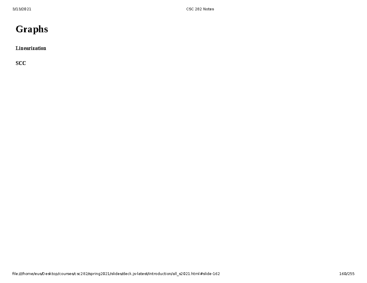 CSC 282 Notes 11 - Graphs Linearization SCC Topological Ordering A ...