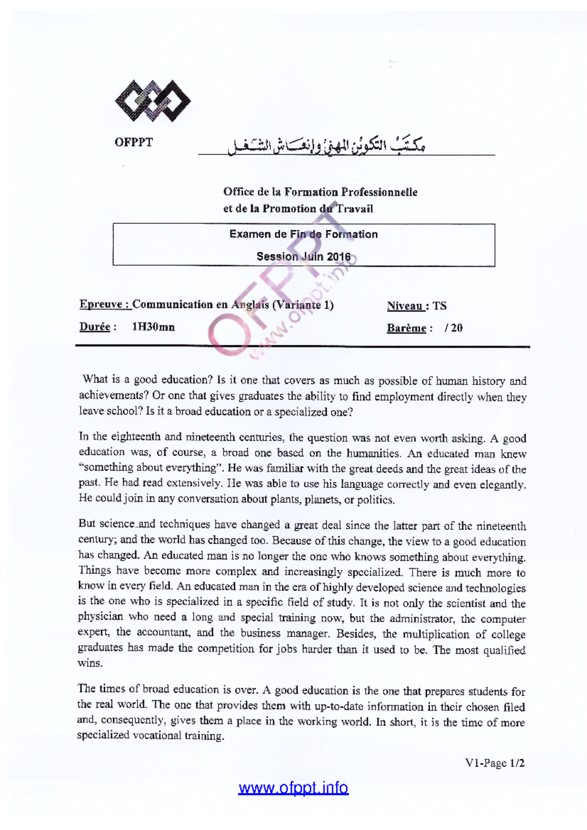 2016 ANG TS - Examen de Communication Anglais Niveau TS - Oral ...