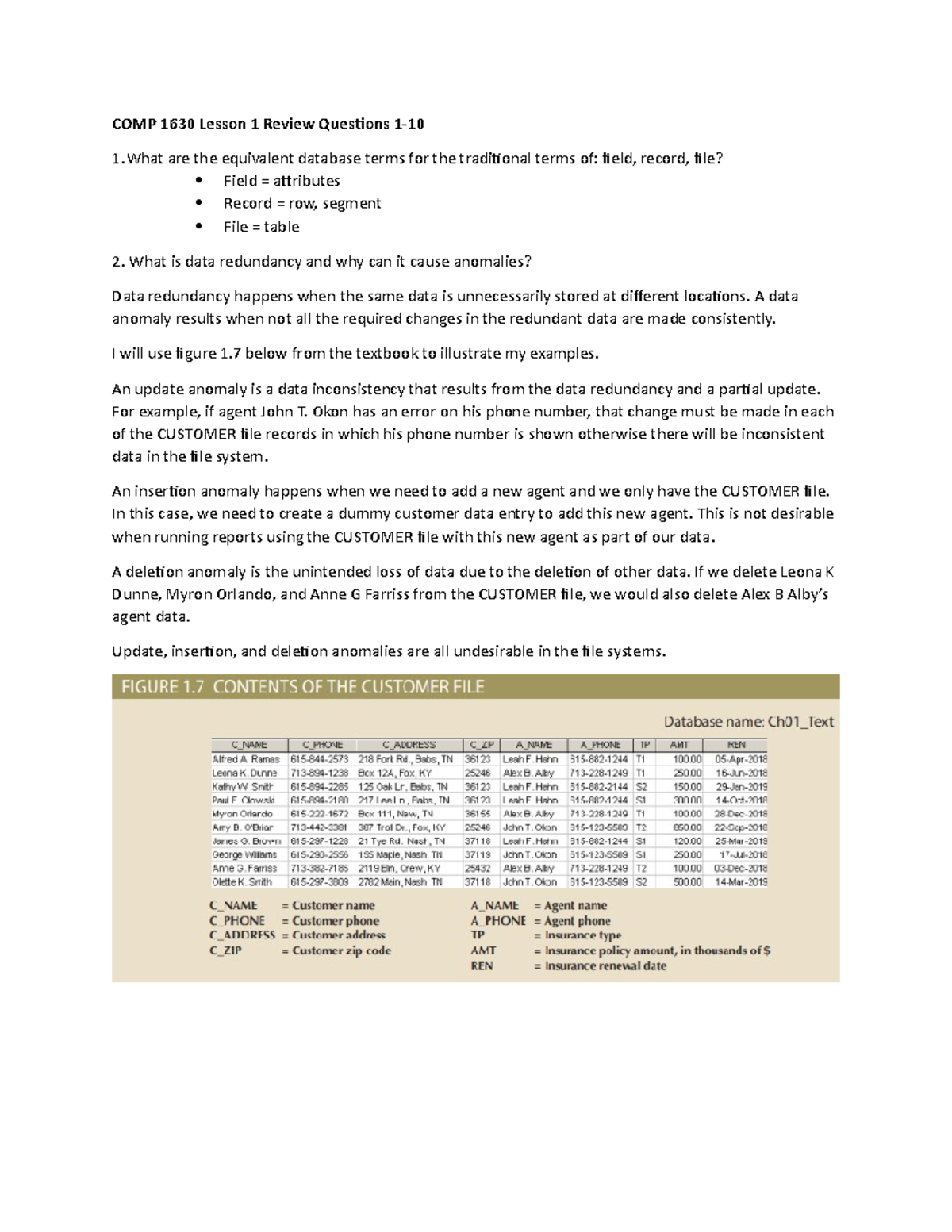 COMP 1630 Lesson 1 Review Questions 1 - COMP 1630 Lesson 1 Review Questions 1- 1 are the ...