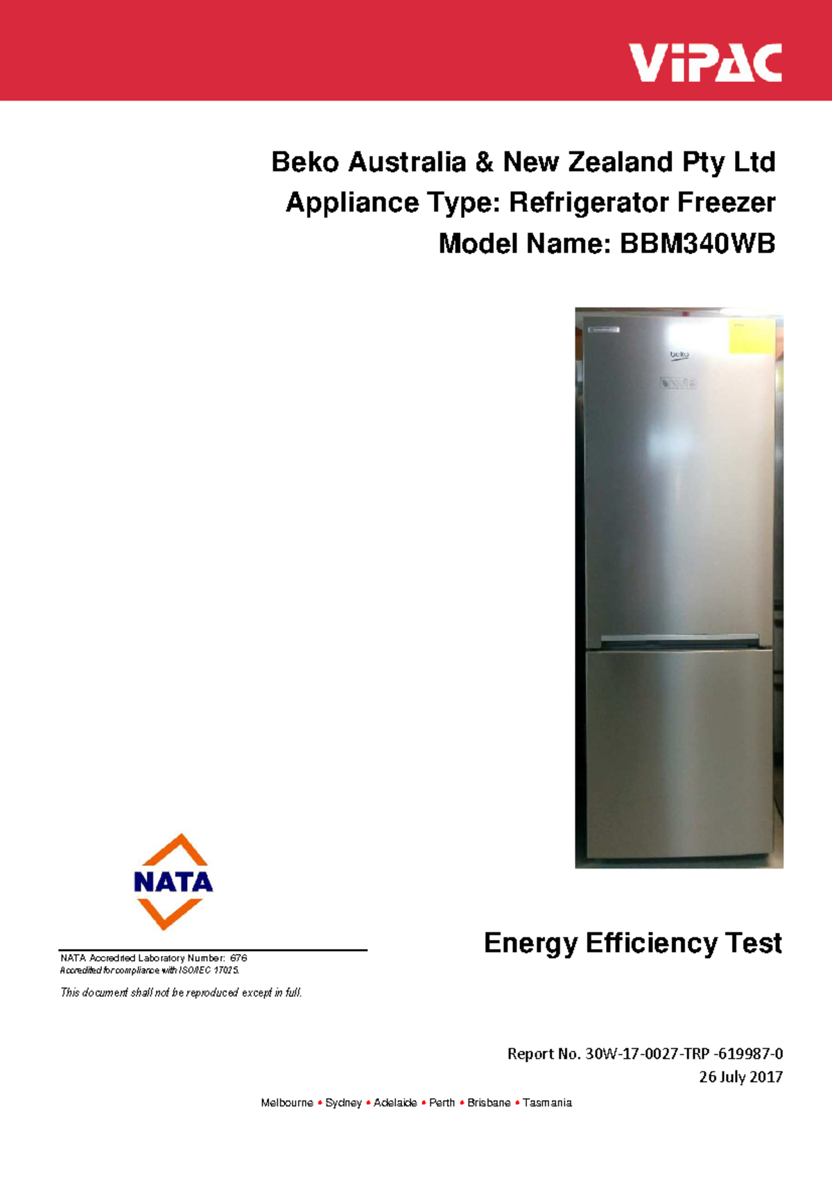Test Report BBM340WB - Australia Refrigerator Fluid Mechanics - Report ...