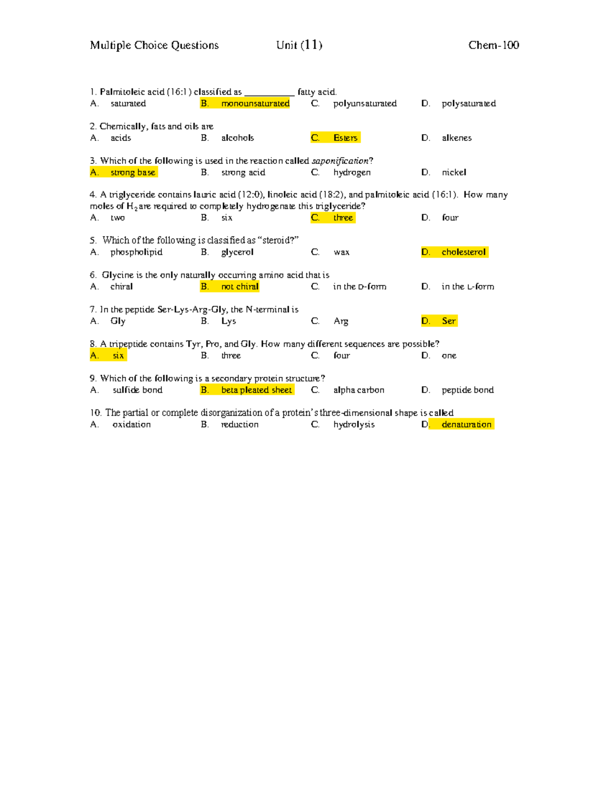 Lipid mc - coursework group project - Multiple Choice Questions Unit ...