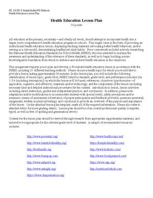 PE 330 PE lesson plan assignment, template, rubric 50 - PE 330 Health ...