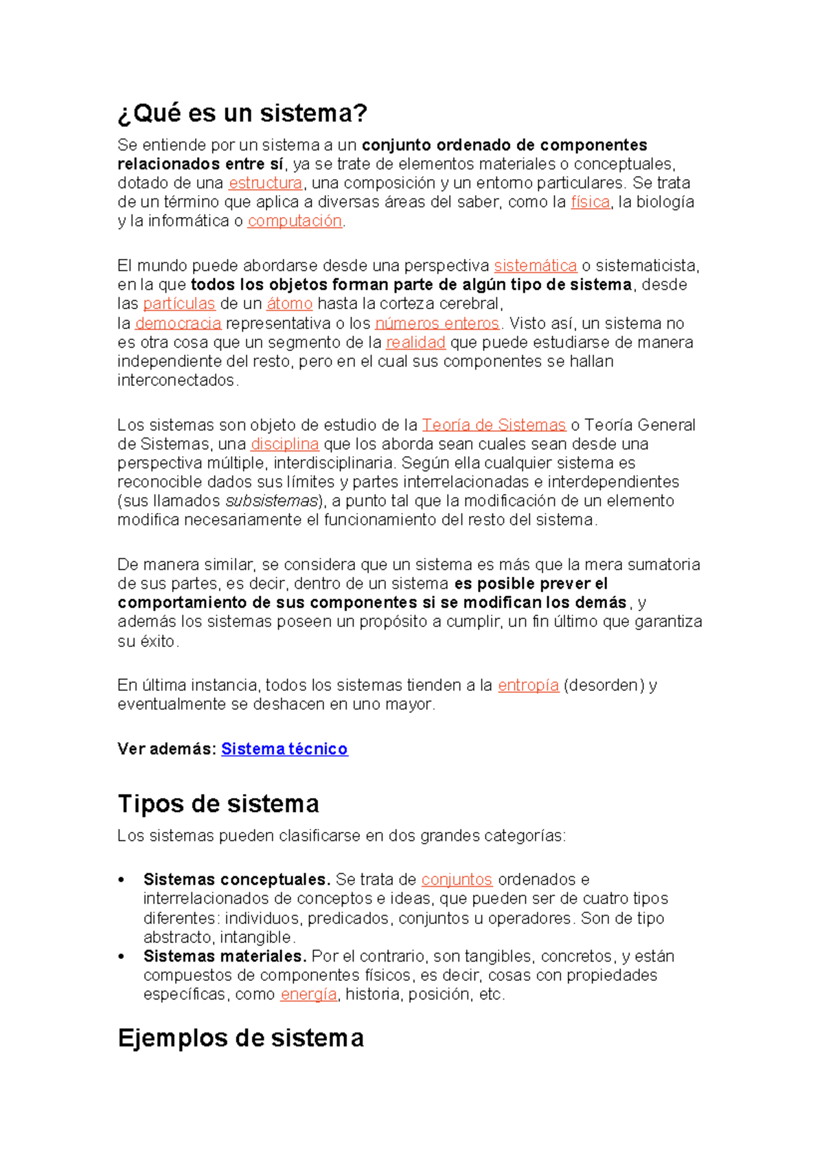 Qué es un sistema - ¿Qué es un sistema? Se entiende por un sistema a un ...