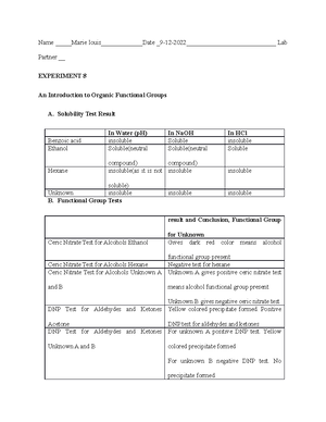 Experiment 5 data sheet - Name MarieLouis Date 2/12/ Lab Partner ...