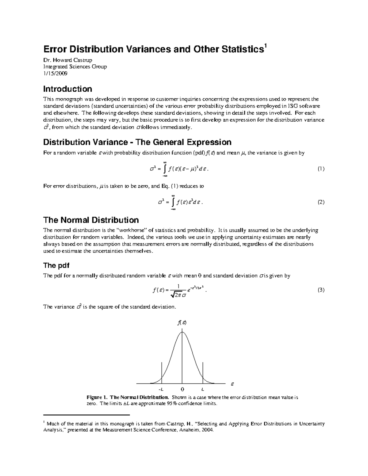 Error Distributions and Other Statistics - Error Distribution Variances ...