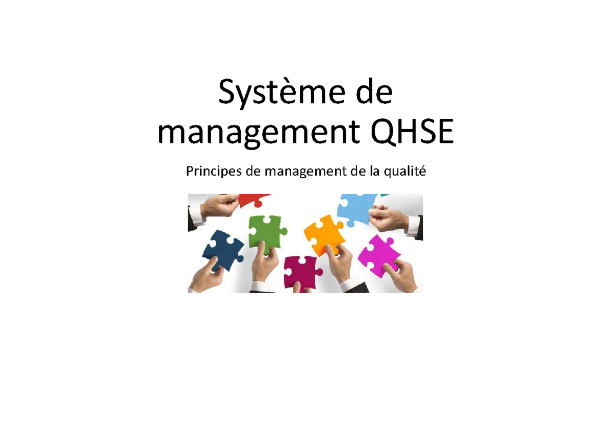 Principes de management de la qualité - Système de management QHSE Principes de management de la ...