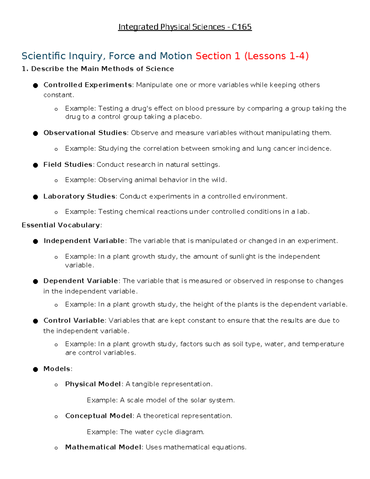 Integrated Physical Sciences Notes - Describe the Main Methods of ...