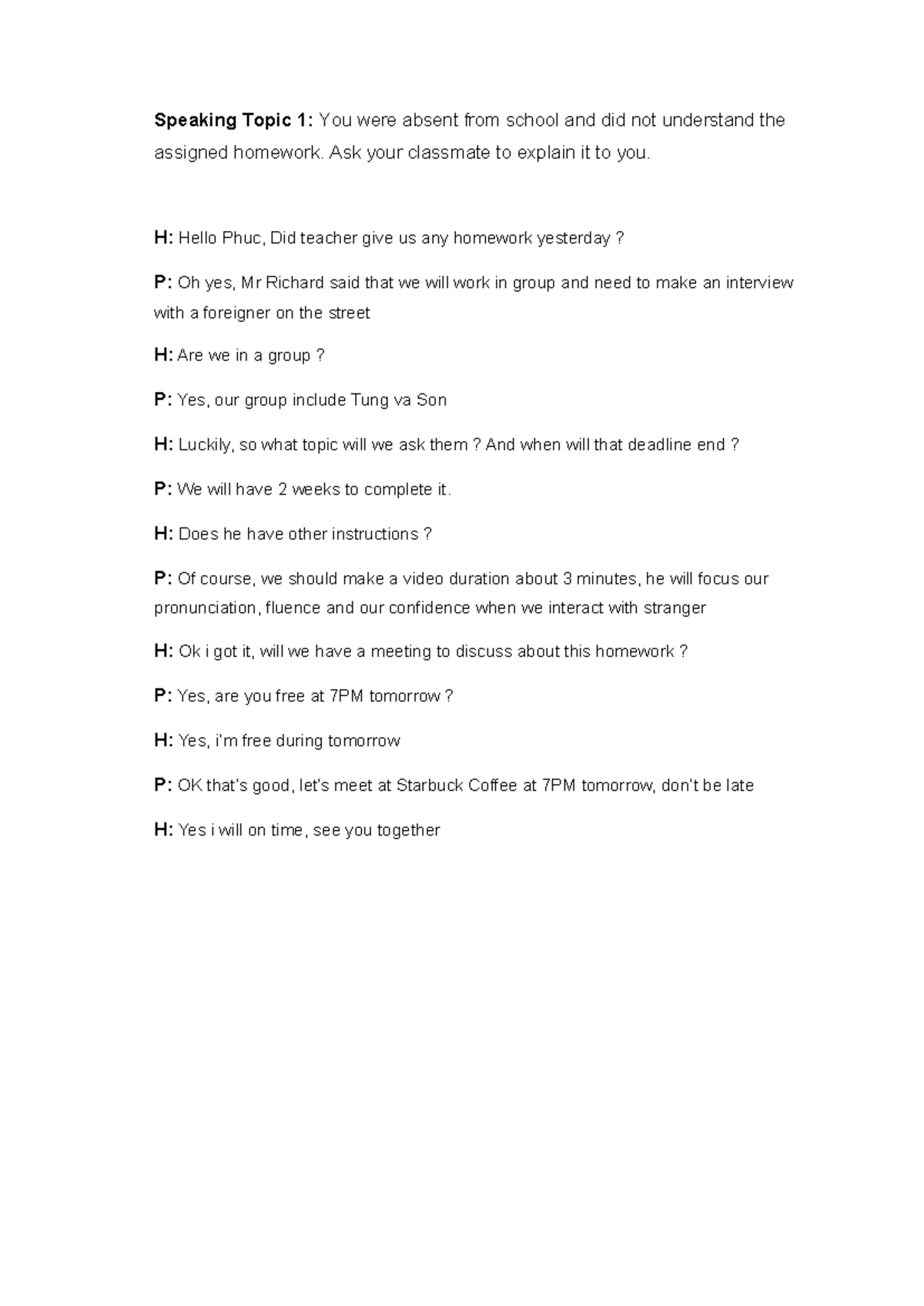 Speaking 10 Topic - test - Speaking Topic 1: You were absent from ...