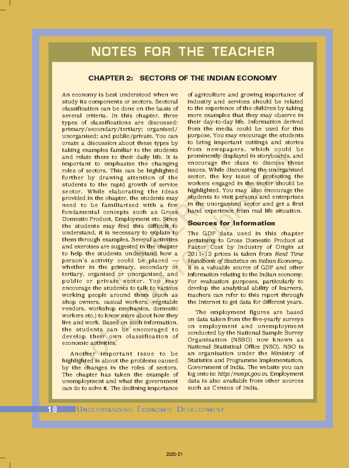 economics class10 ncert - NOTES FOR THE TEACHER CHAPTER 2: SECTORS OF ...