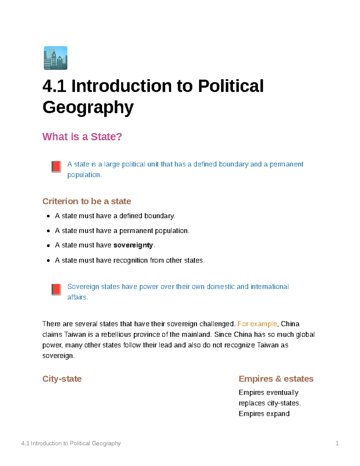 Introduction to political geography - Criterion to be a state A state ...