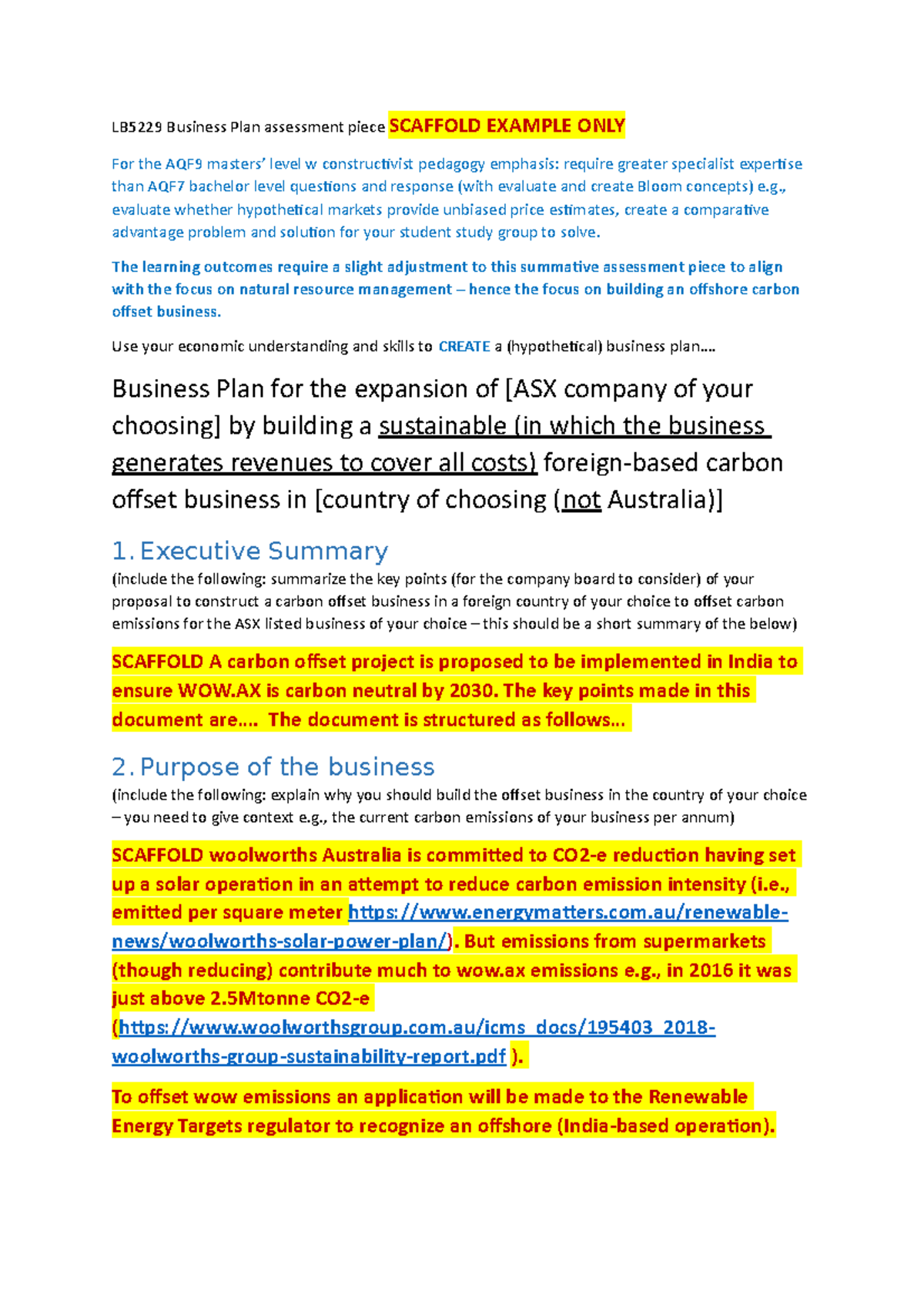 New Business Plan template Scaffold Example ONLY - LB5229 Business Plan ...