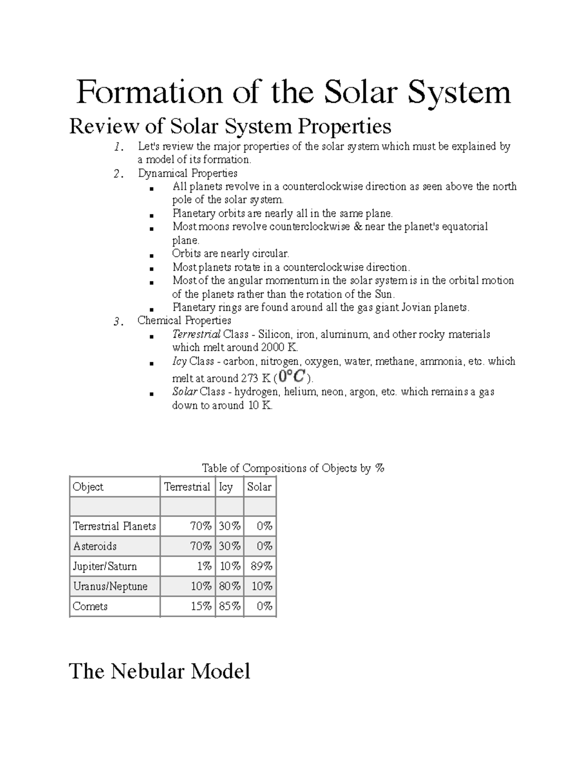 Astr 12 - astronomy lecture notes 12 - Formation of the Solar System ...