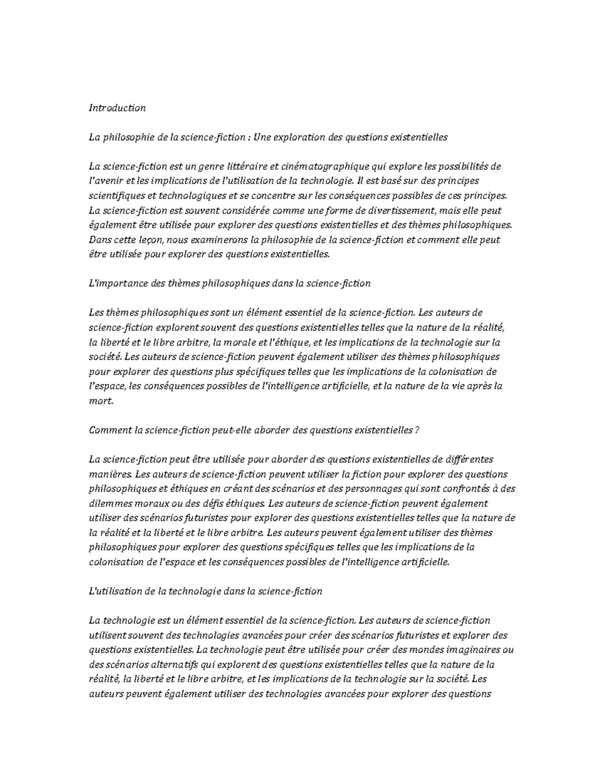 The Philosophy of Science Fiction - Introduction La philosophie de la ...