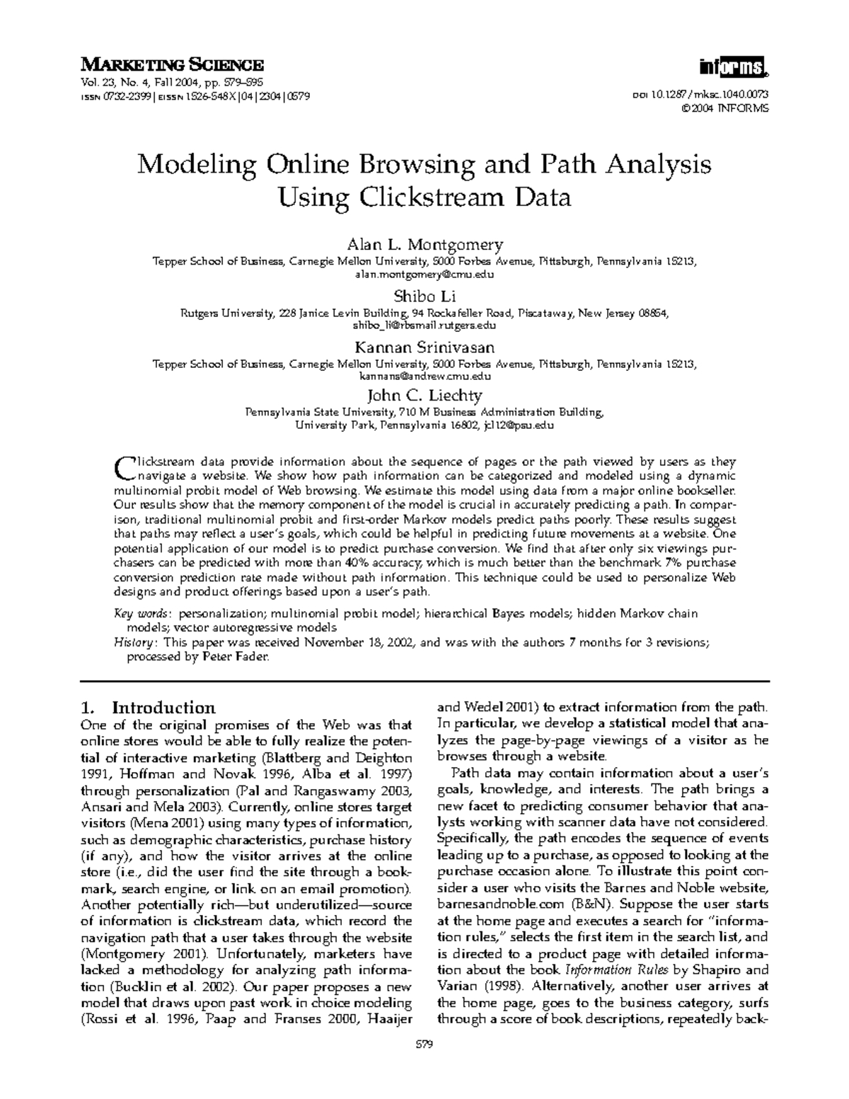 Modeling online browsing and path analysis using clickstream data - Vol ...