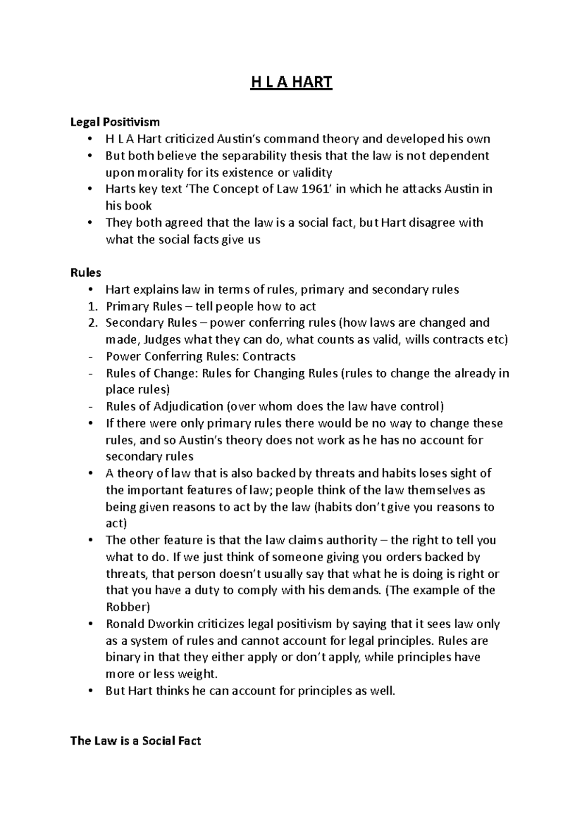 H L A Hart - Summary on H L A Hart and his 'Concept of Law' - H L A ...