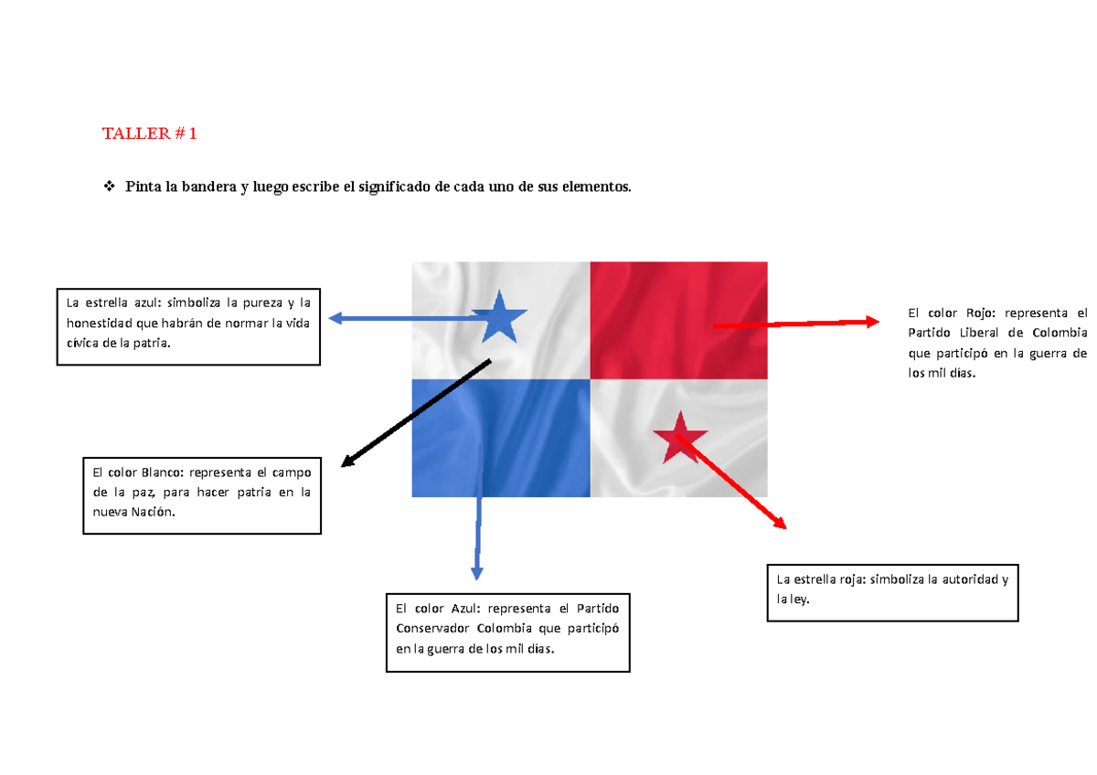 Historia - TALLER # 1 Pinta la bandera y luego escribe el significado ...