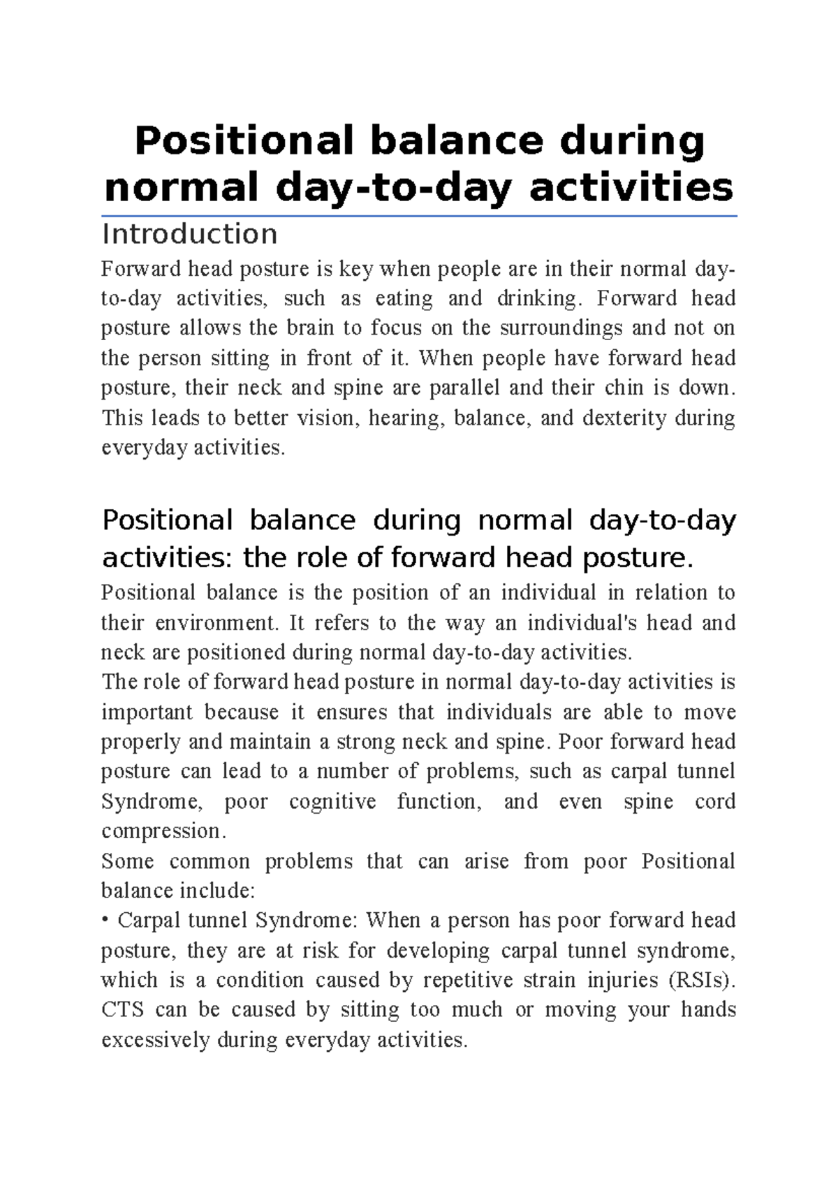 Positional balance during normal day-to-day activities - Positional ...