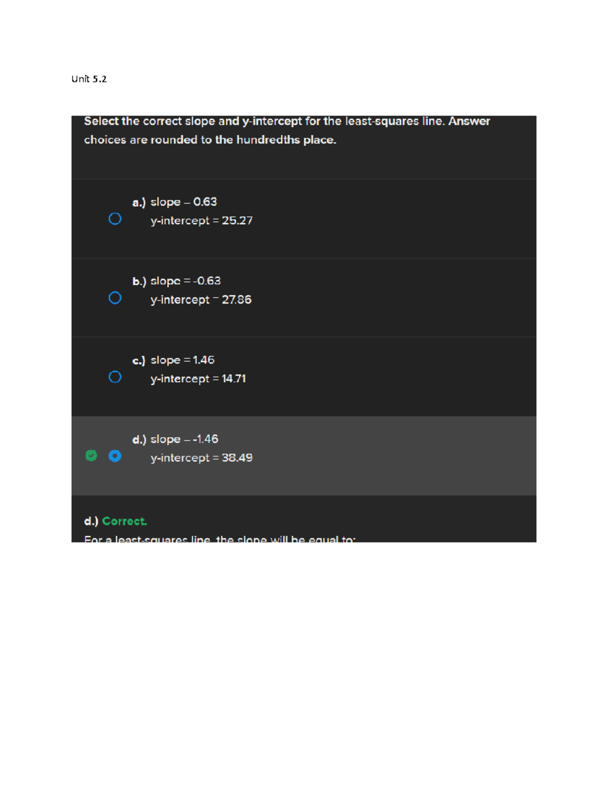 Unit 5.2 - quiz and answers part 5.2 - MAT 240 - Unit 5. - Studocu