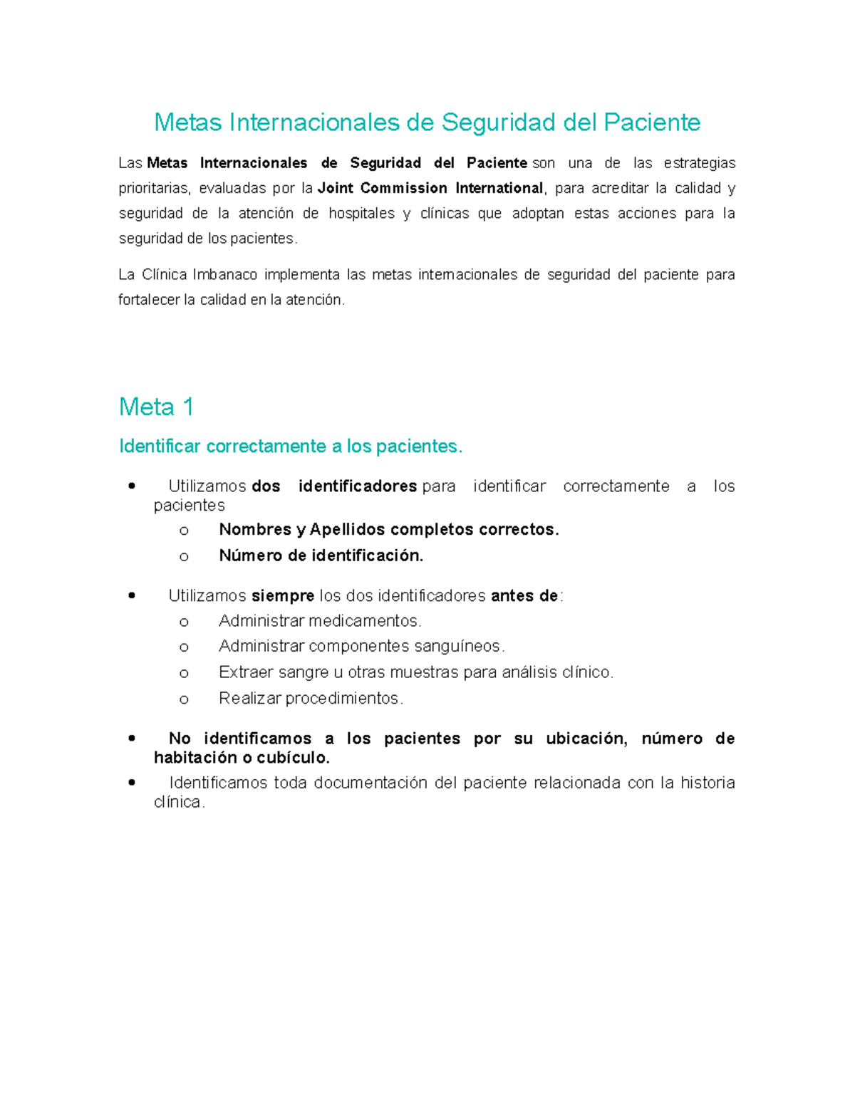 Metas Internacionales de Seguridad del Paciente - La Clínica Imbanaco ...