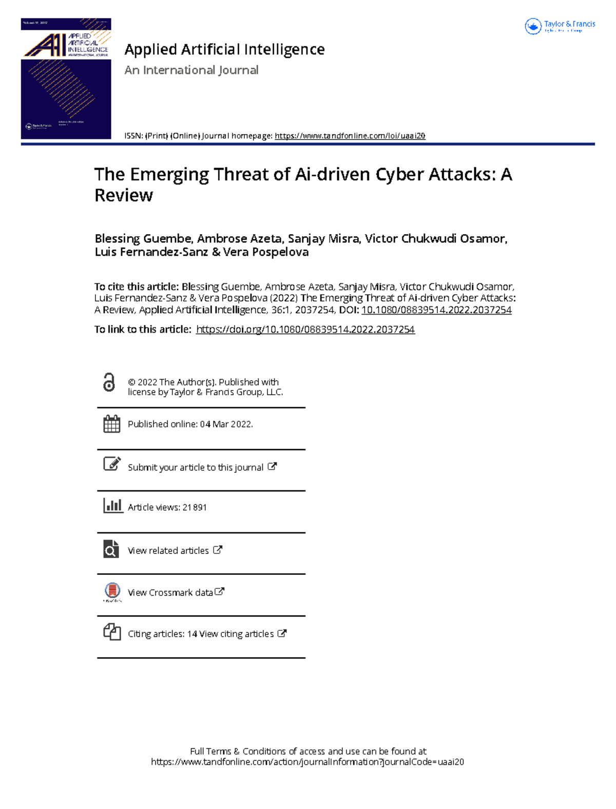 The Emerging Threat of Ai-driven Cyber Attacks A Review - 1080/08839514 ...