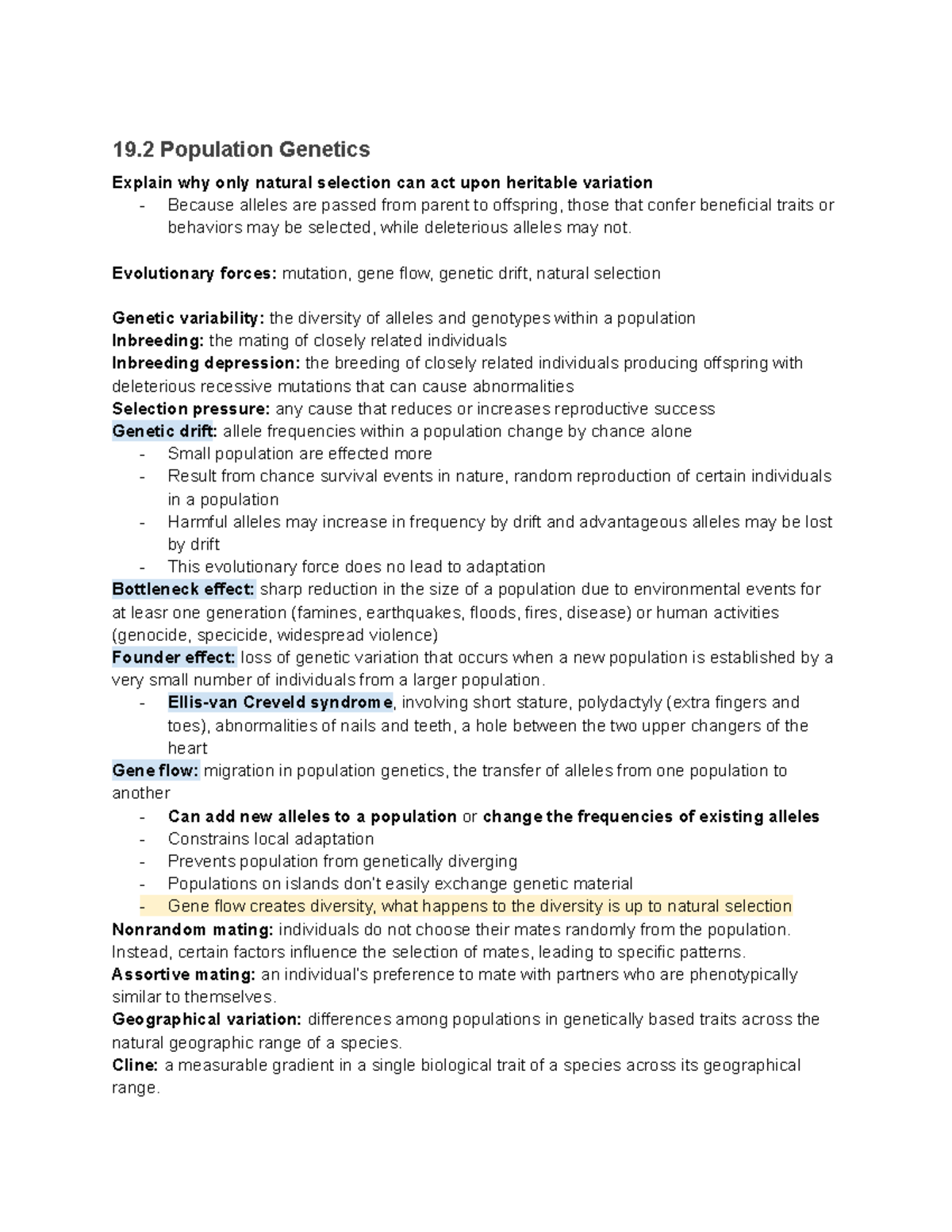 Biol 1102 Week 2 Notes - 19 Population Genetics Explain why only ...