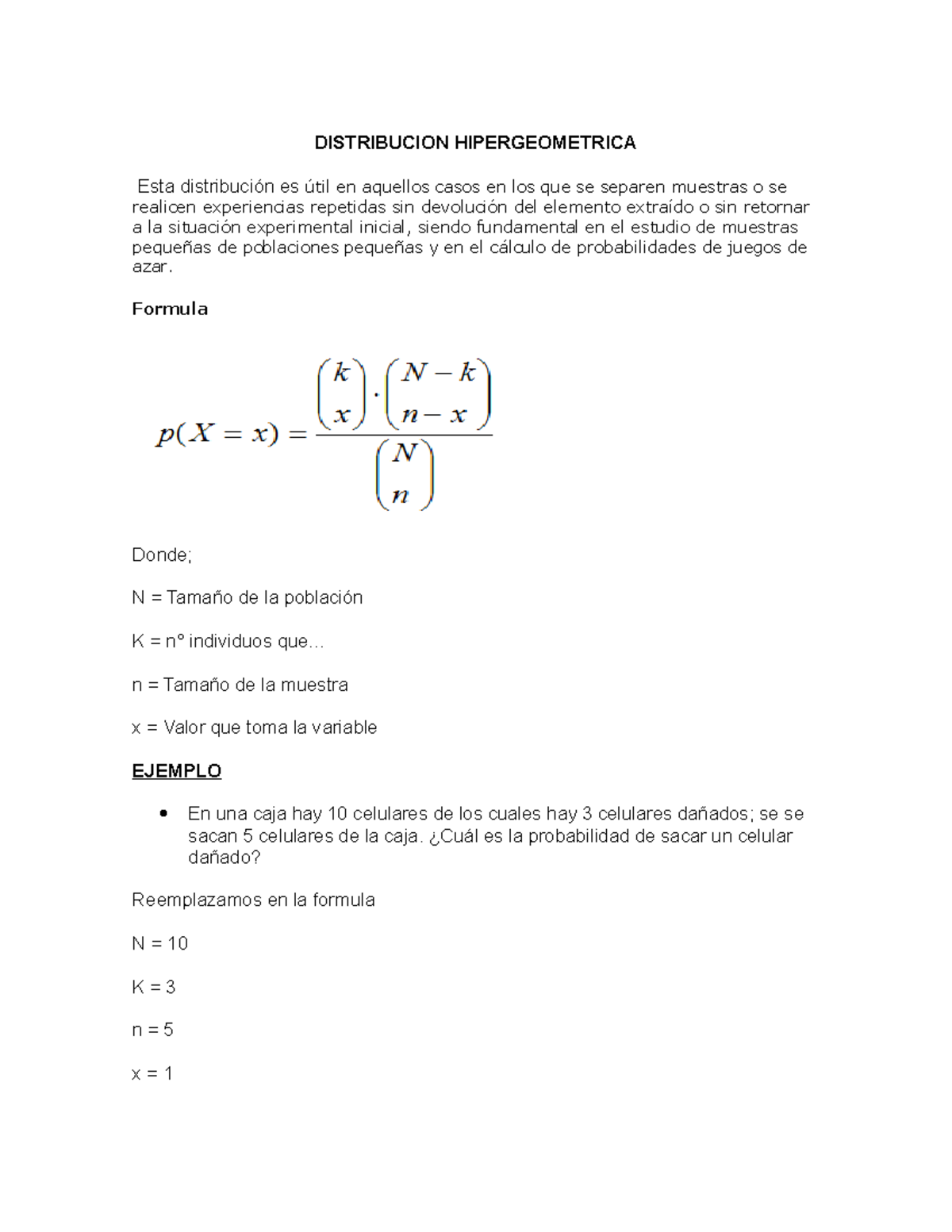 Distribucion Hipergeometrica - DISTRIBUCION HIPERGEOMETRICA Esta ...