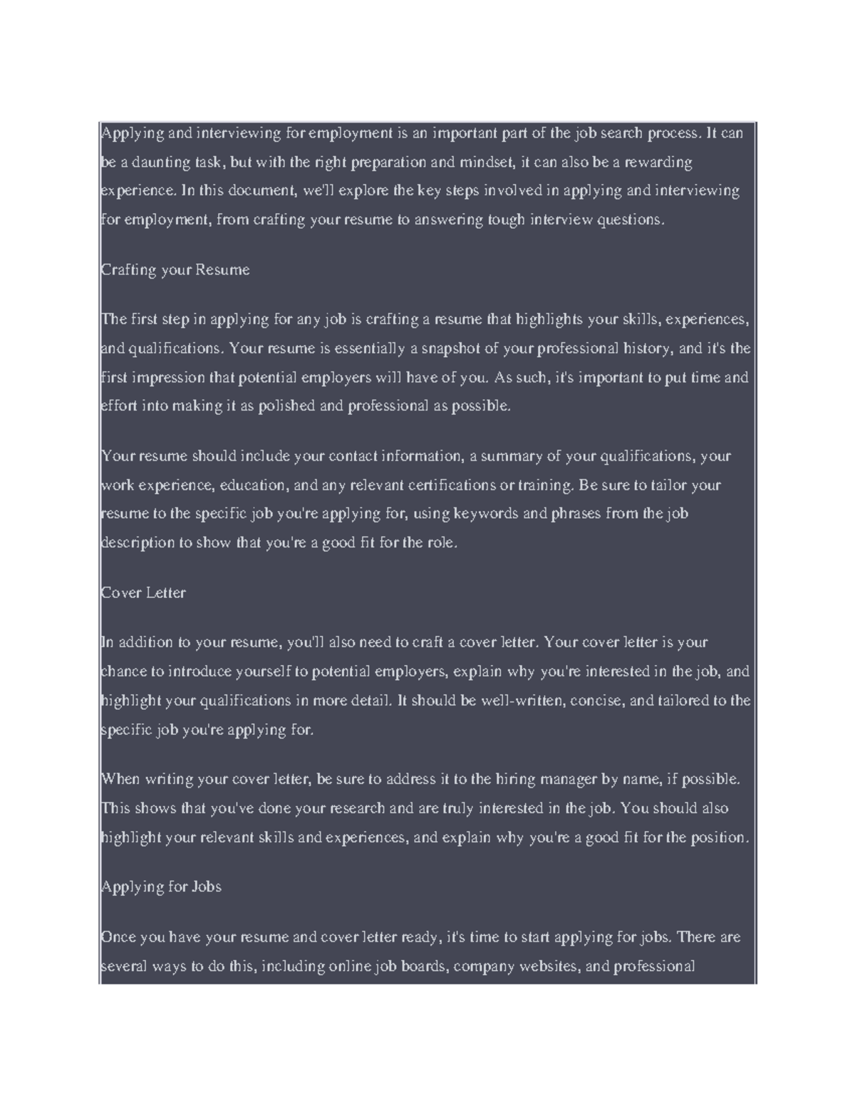 Applying and interviewing Notes - Applying and interviewing for ...