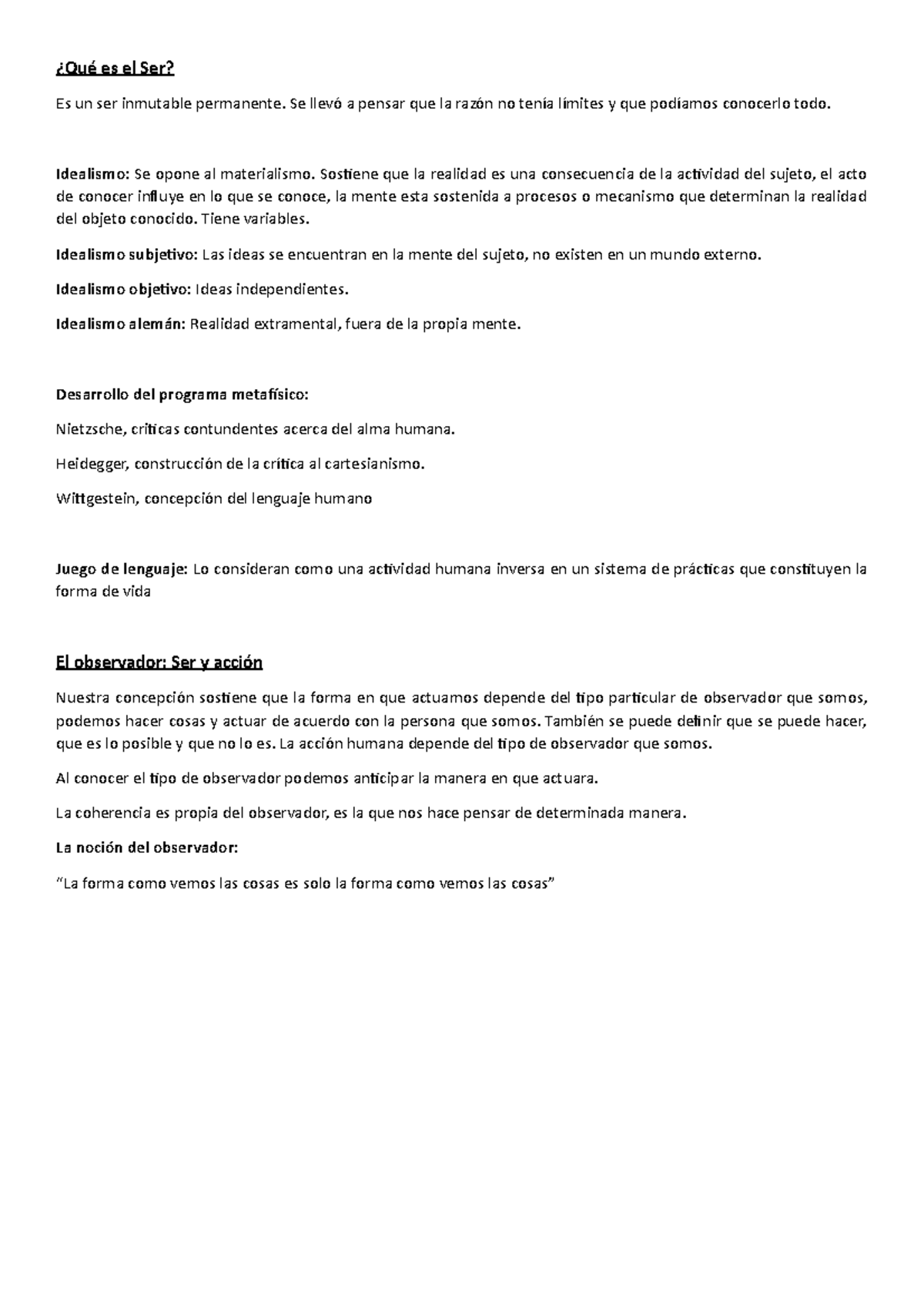 Qué es el Ser - Apuntes 1 - ¿Qué es el Ser? Es un ser inmutable ...