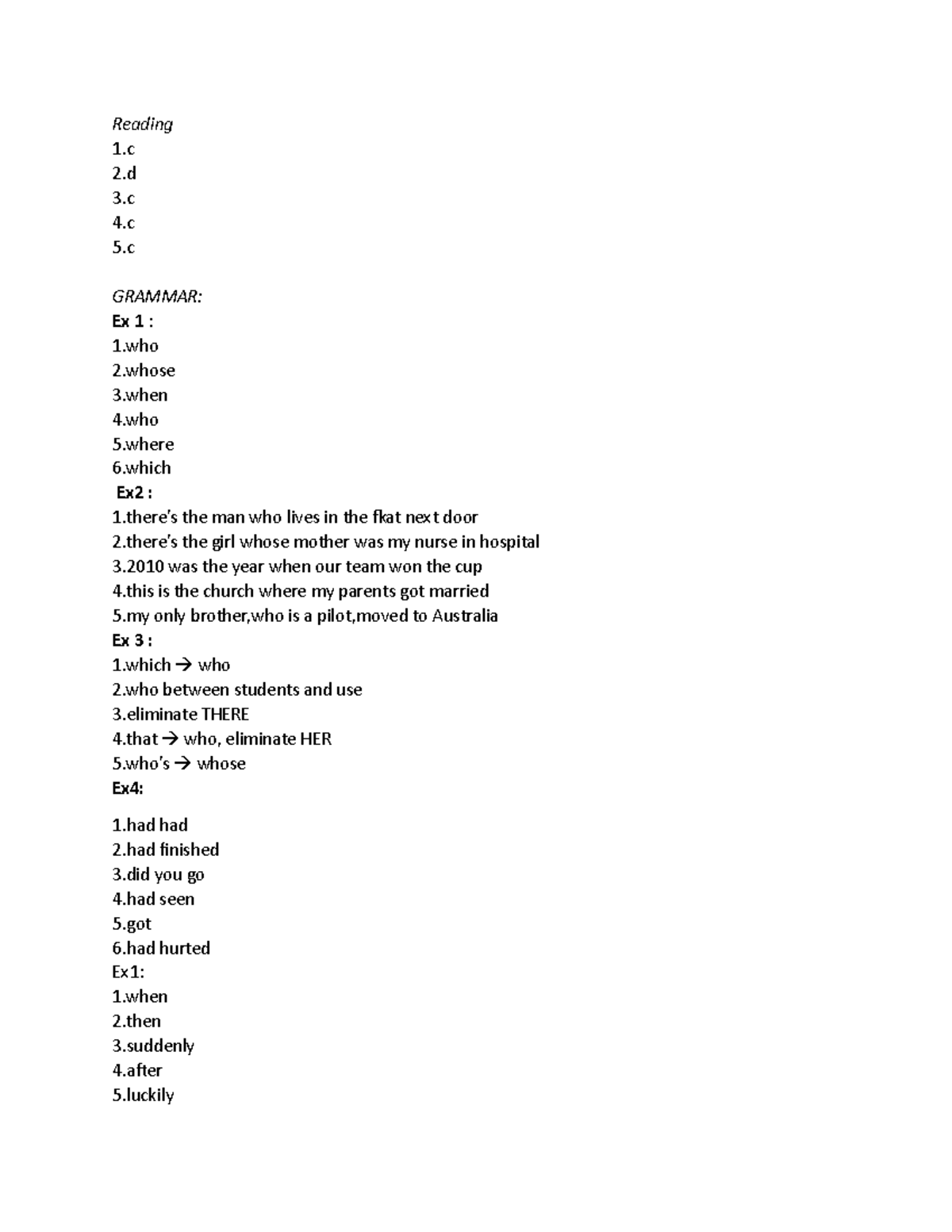Late homework - THIS IS FAKE - Reading 1 2 3 4 5 GRAMMAR: Ex 1 : 1 2 3 ...