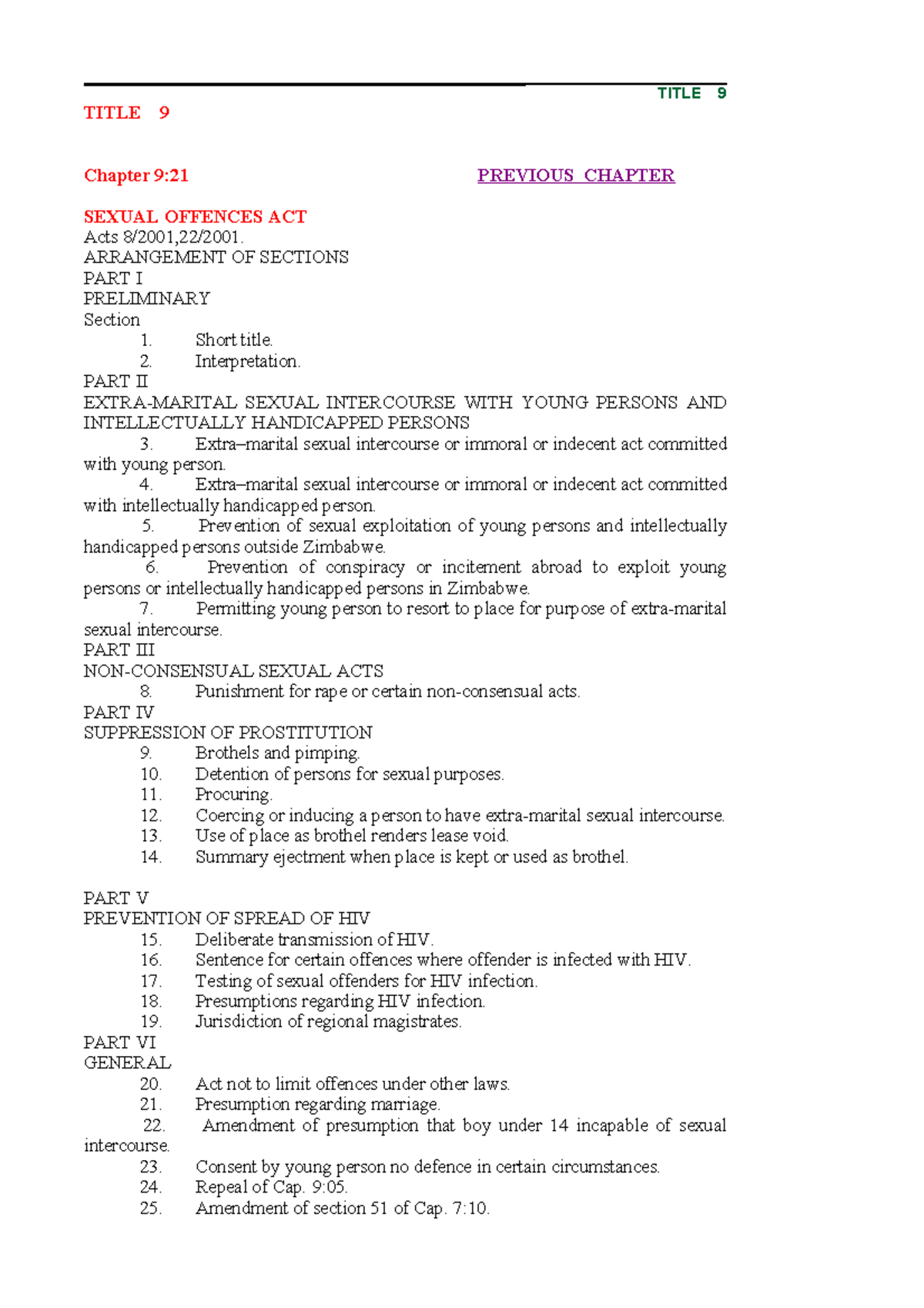 ZWE64993 - Summary - TITLE 9 Chapter 9:21 PREVIOUS CHAPTER SEXUAL ...