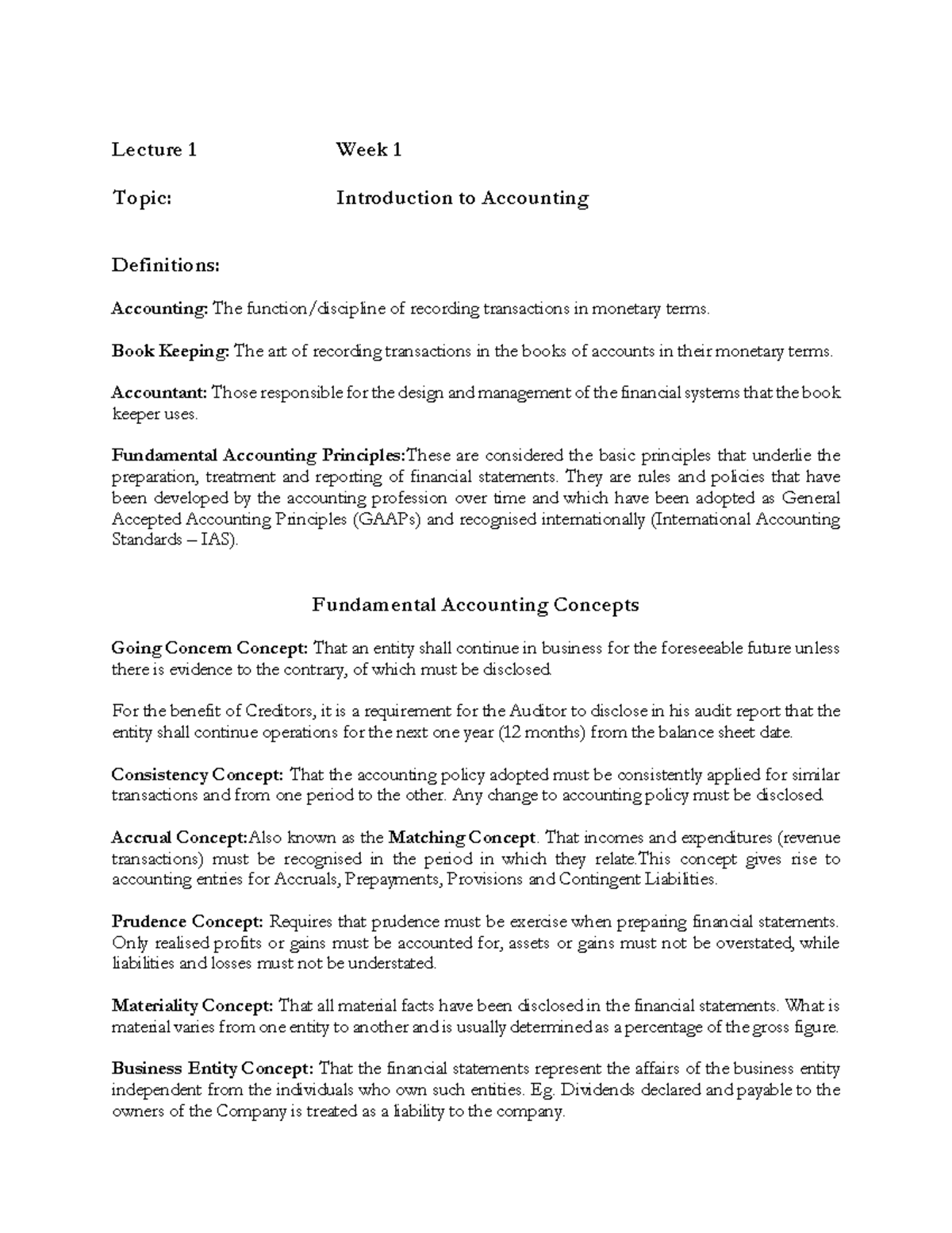 Lecture 1Week 1 - Lecture 1 Week 1 Topic: Introduction to Accounting ...
