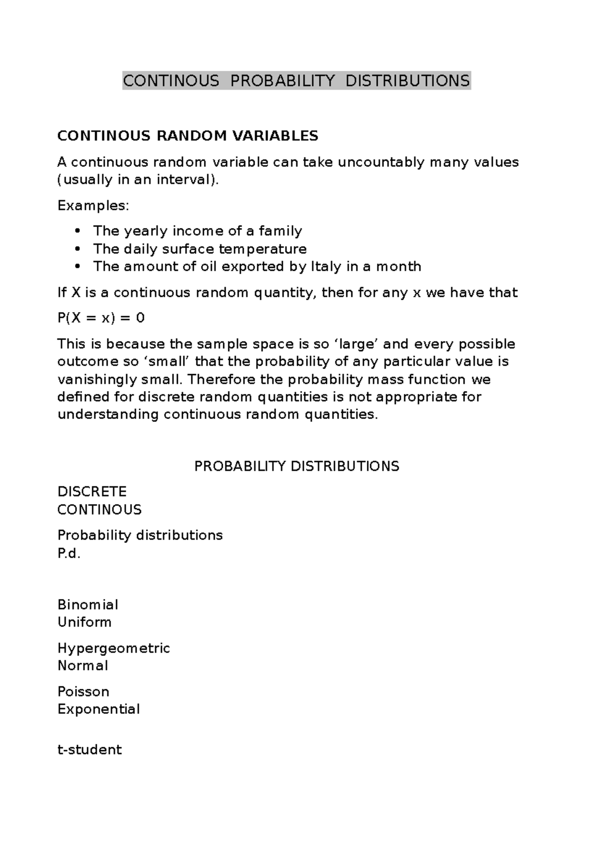 STATISTICS AND PROBABILITY - CONTINOUS PROBABILITY DISTRIBUTIONS ...