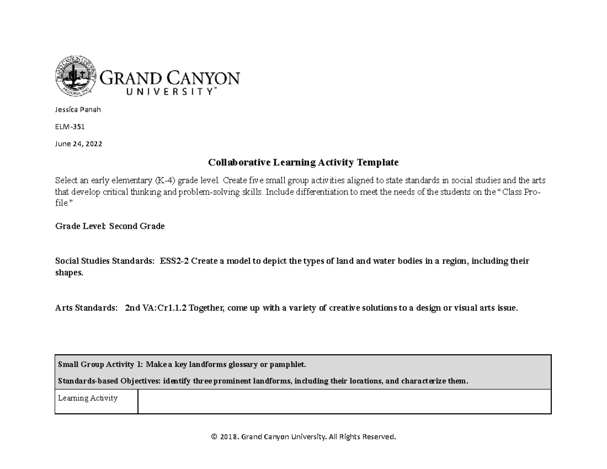 ELM 351 D T5 Collaborative Learning Activity Template - Jessica Panah ...