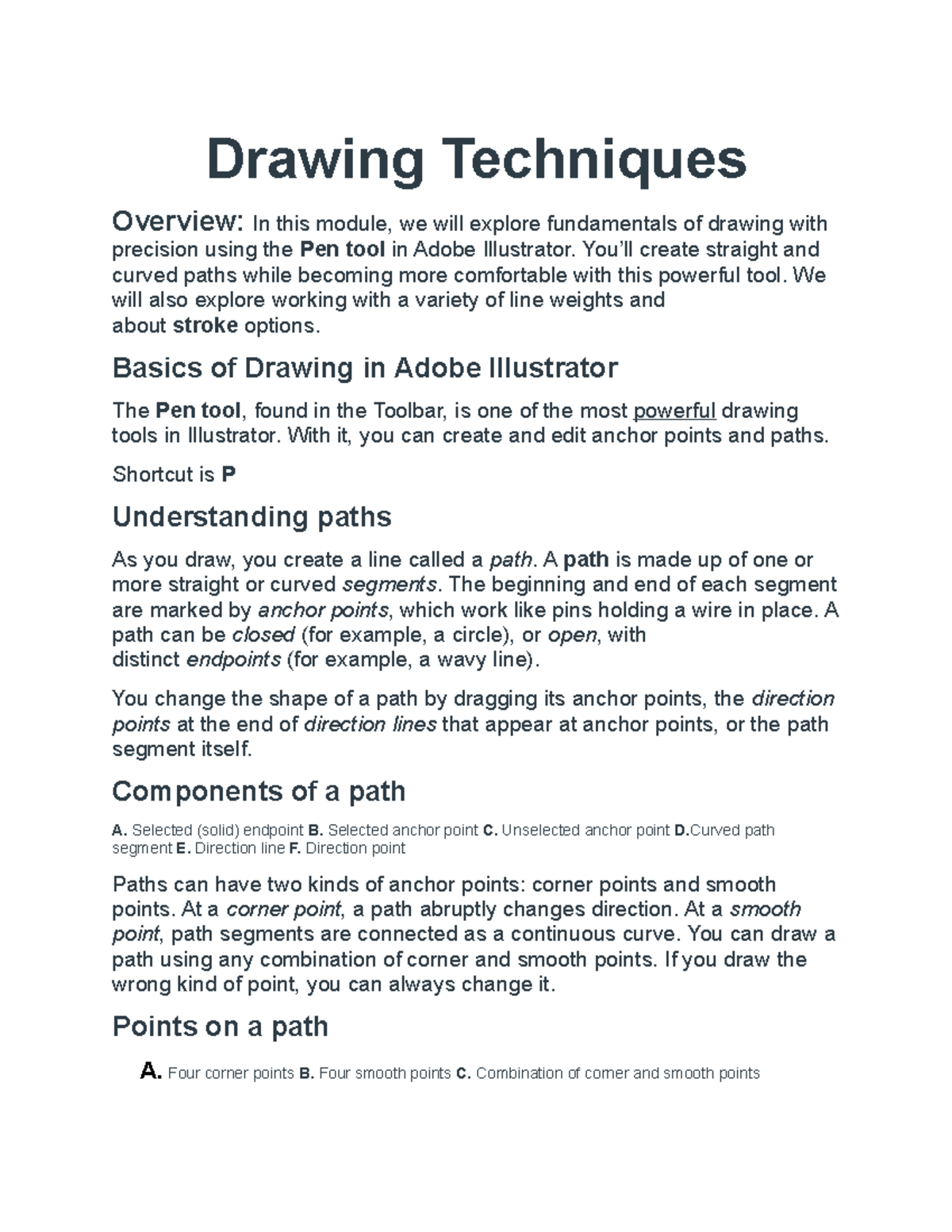 Drawing Techniques Overview: Adobe Illustrator Pen Tool - Studocu