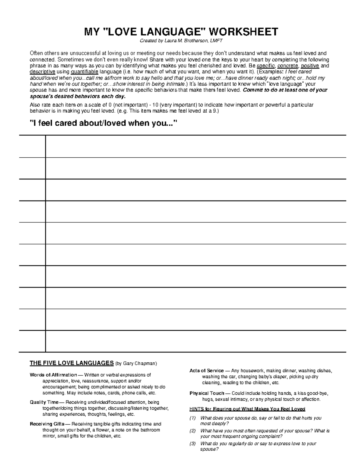 Lovelang-worksheet - Used in conjuction with Unit 2 on Relationships ...