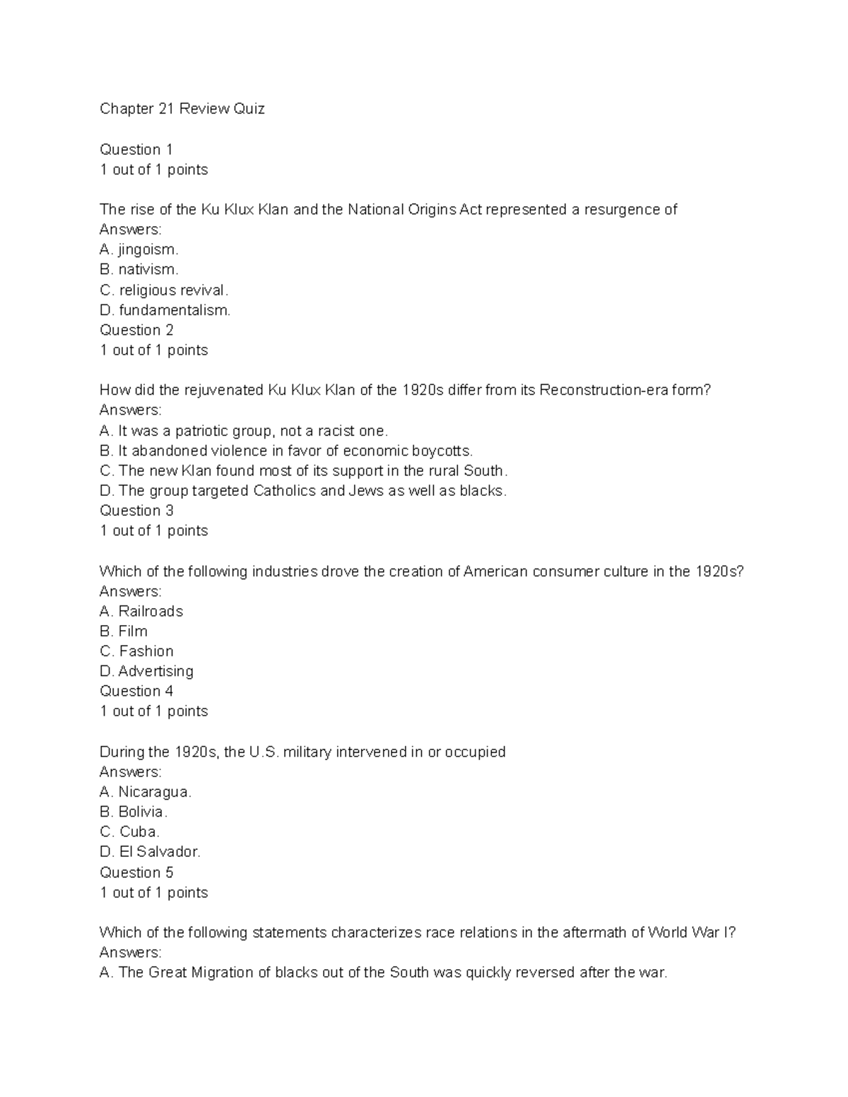 Unit 2 Chapter 21 Quiz - Chapter 21 Review Quiz Question 1 1 out of 1 ...