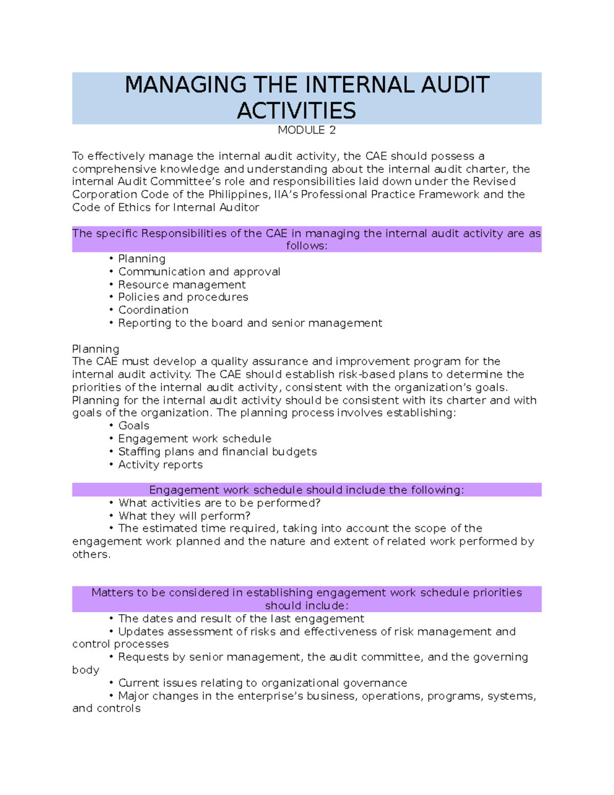 Managing THE Internal Audit Activities 2 - MANAGING THE INTERNAL AUDIT ...