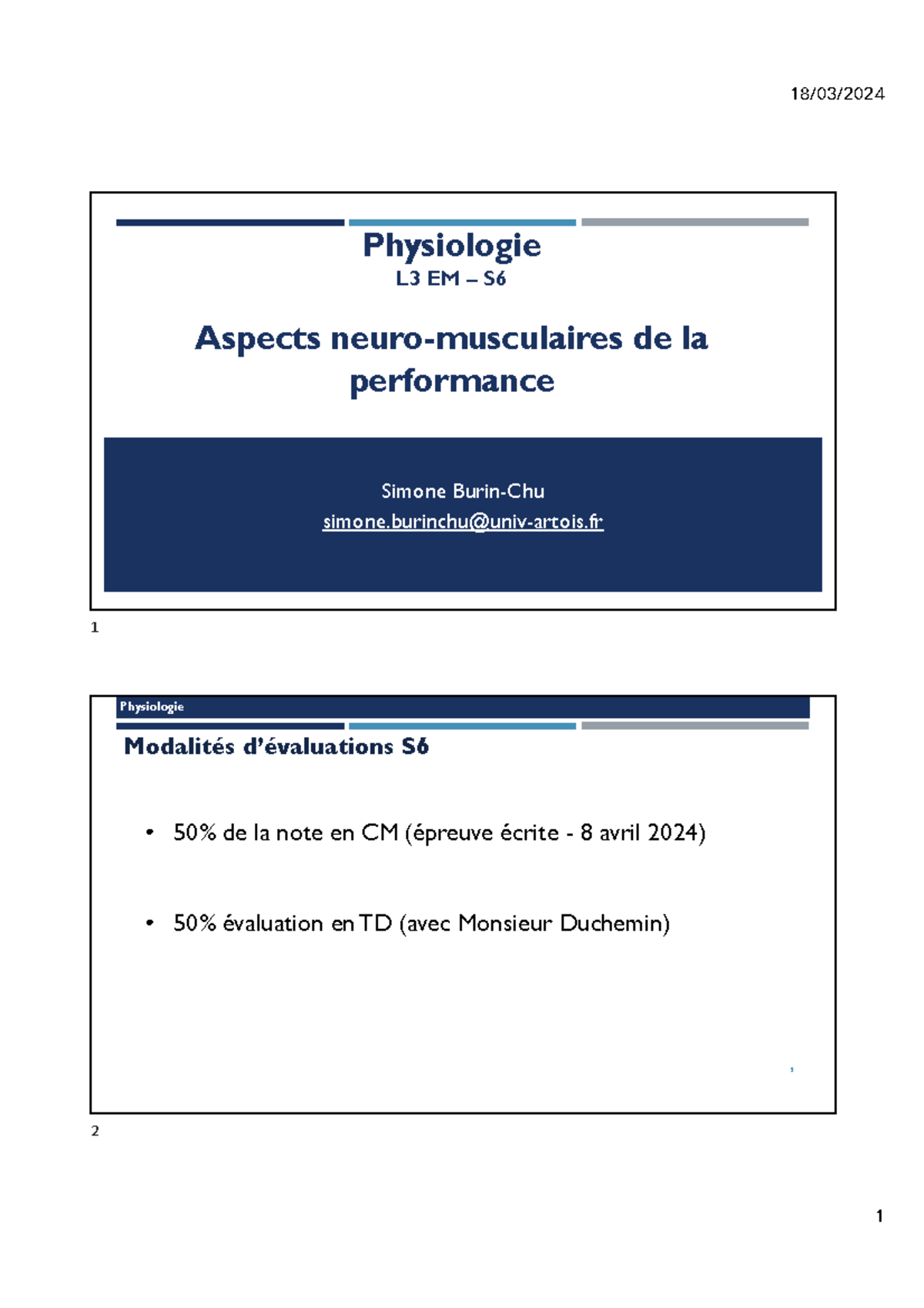 CM1 La force et les propriétés du muscle - 1 Physiologie L3 EM – S Aspects neuro-musculaires de ...