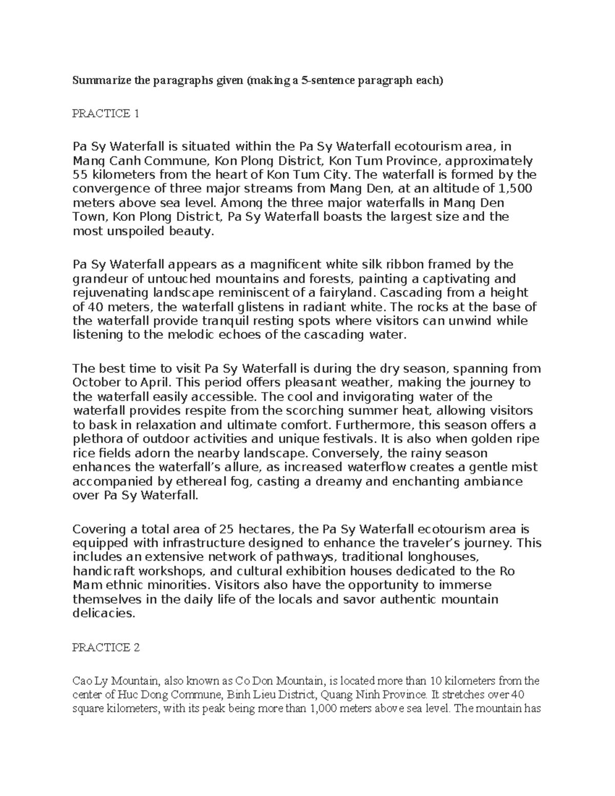 Summarizing - Exercises W2 - Summarize the paragraphs given (making a 5 ...