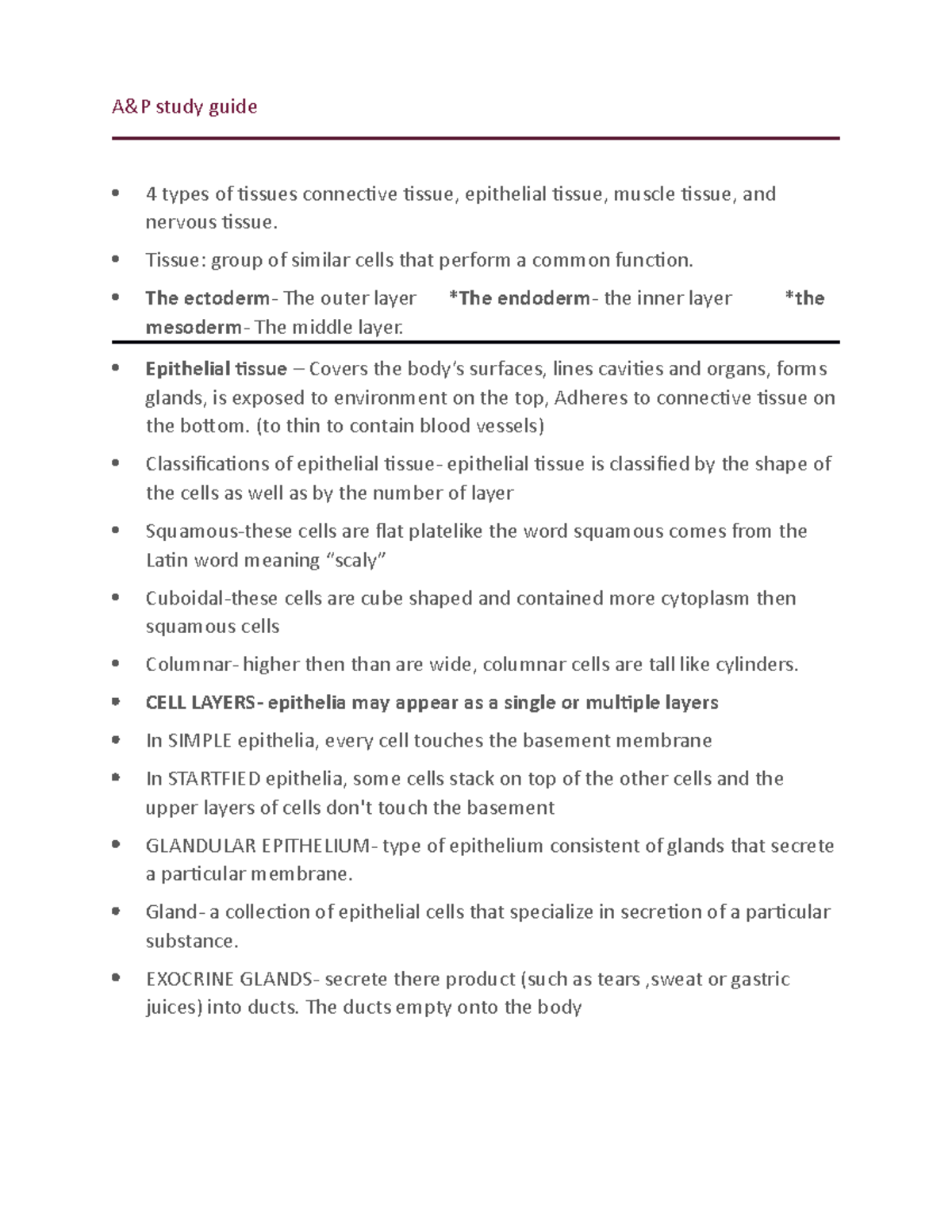 Anatomy test 2 study guide - A&P study guide 4 types of tissues ...