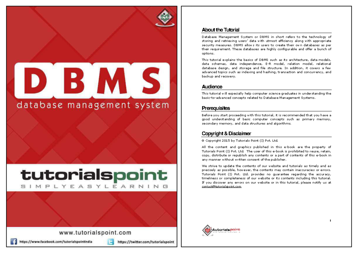 Dbms 2in1 - i About the Tutorial Database Management System or DBMS in short refers to the - Studocu
