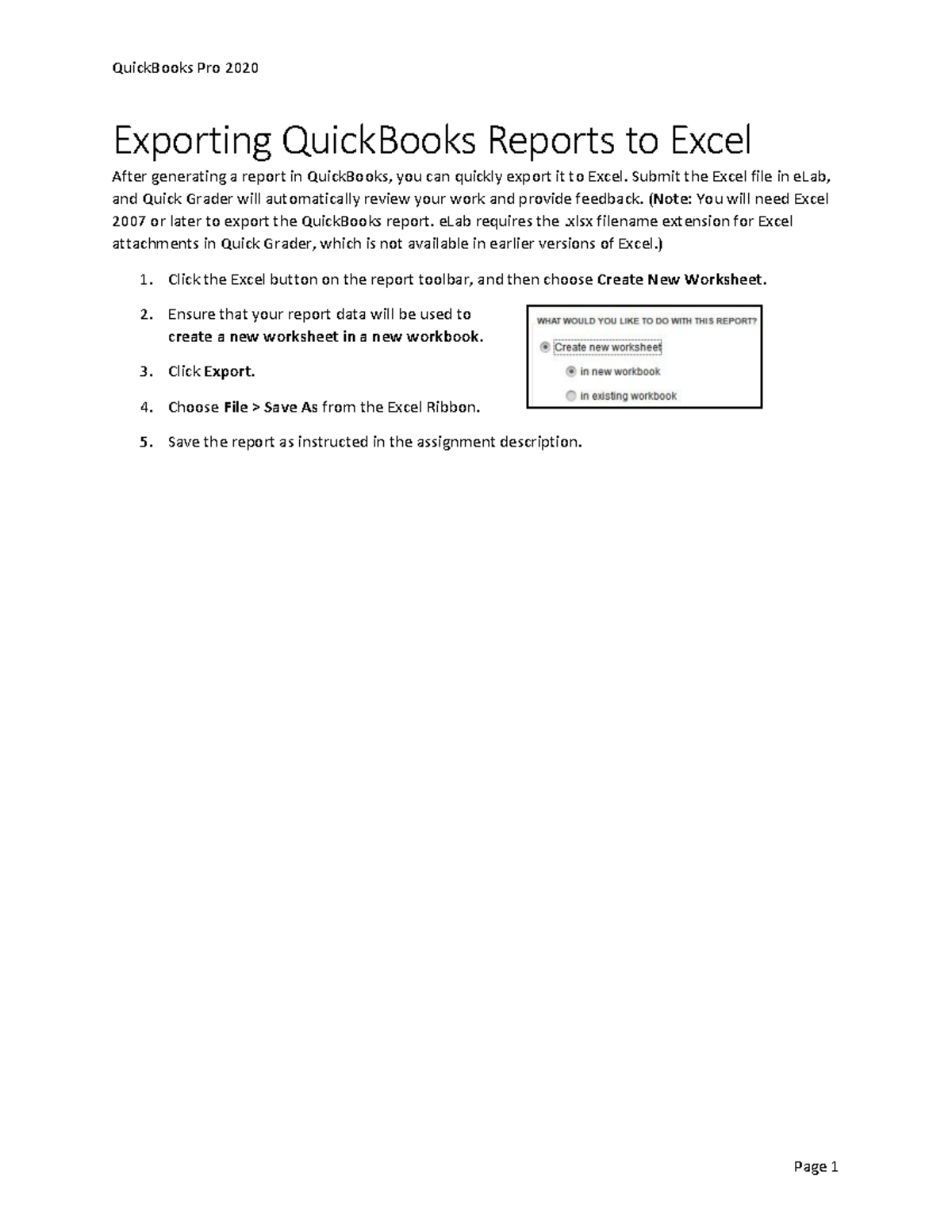 Exporting Quick Books Reports to Excel QB20.pdf - Page 1 QuickBooks Pro 20 20 Exporting ...