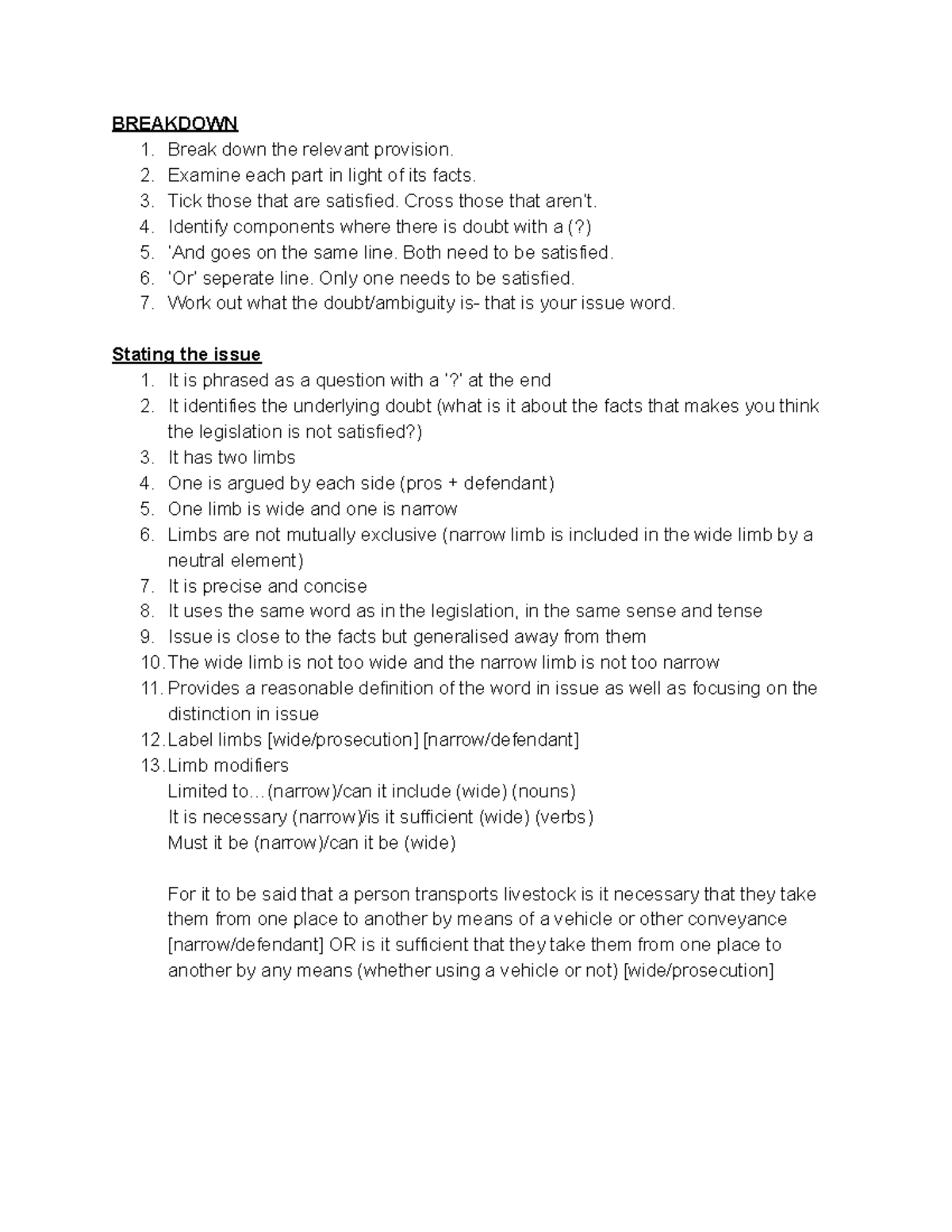 LAWS123-ALL Cheat Sheet - BREAKDOWN 1. Break down the relevant ...
