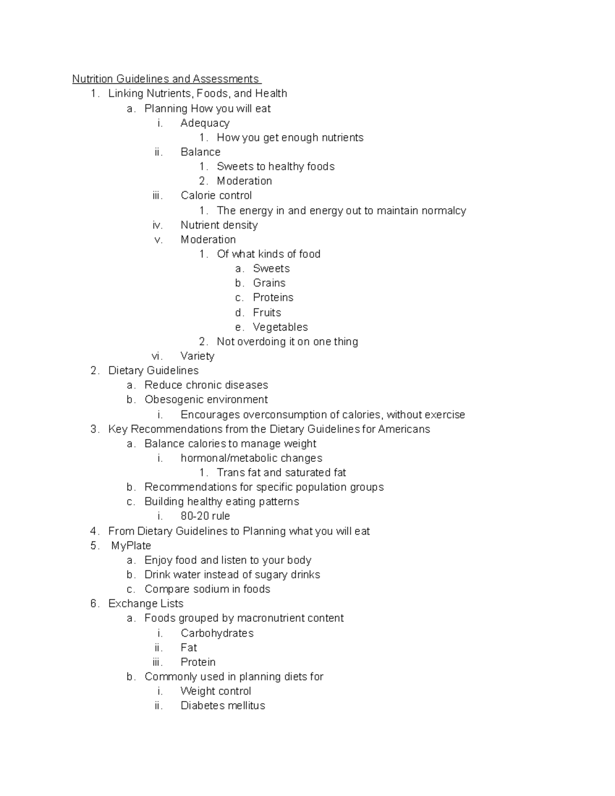 Nutrition Guidelines and Assesments - Linking Nutrients, Foods, and ...