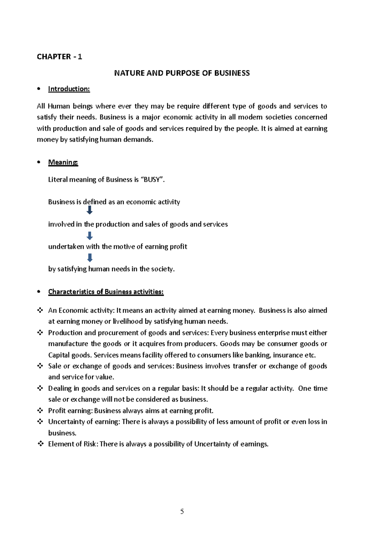 Business management unit -1 - CHAPTER - 1 NATURE AND PURPOSE OF ...