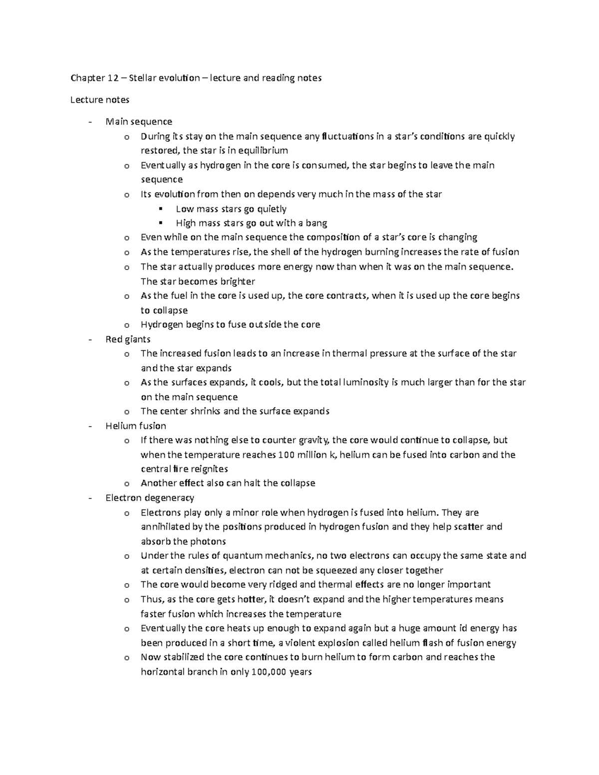 Astronomy Chapter 12 - stellar evolution - Chapter 12 – Stellar ...