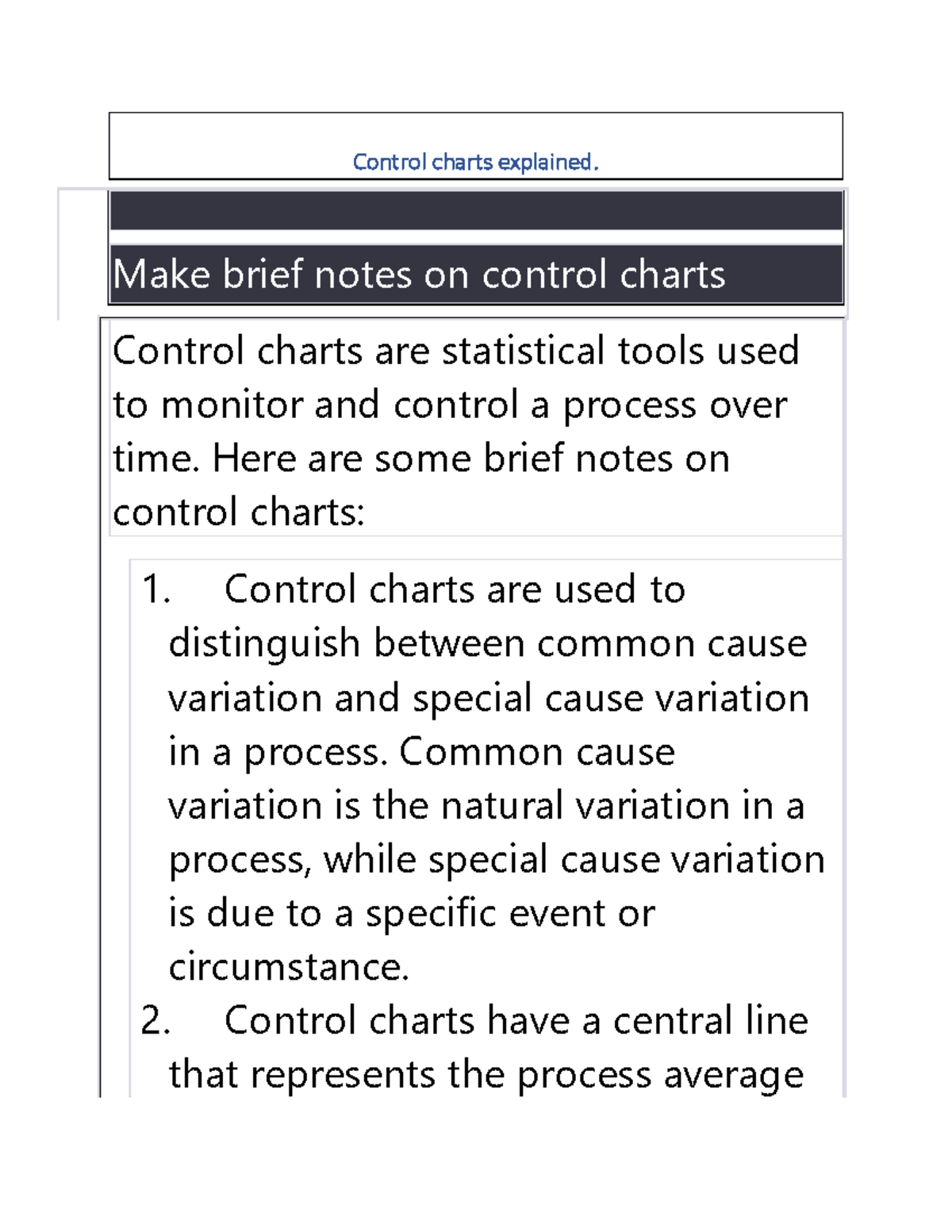 Control charts 1-4 - Control charts explained. Make brief notes on ...