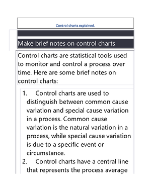 Control charts - Make brief notes on control charts Control charts are ...