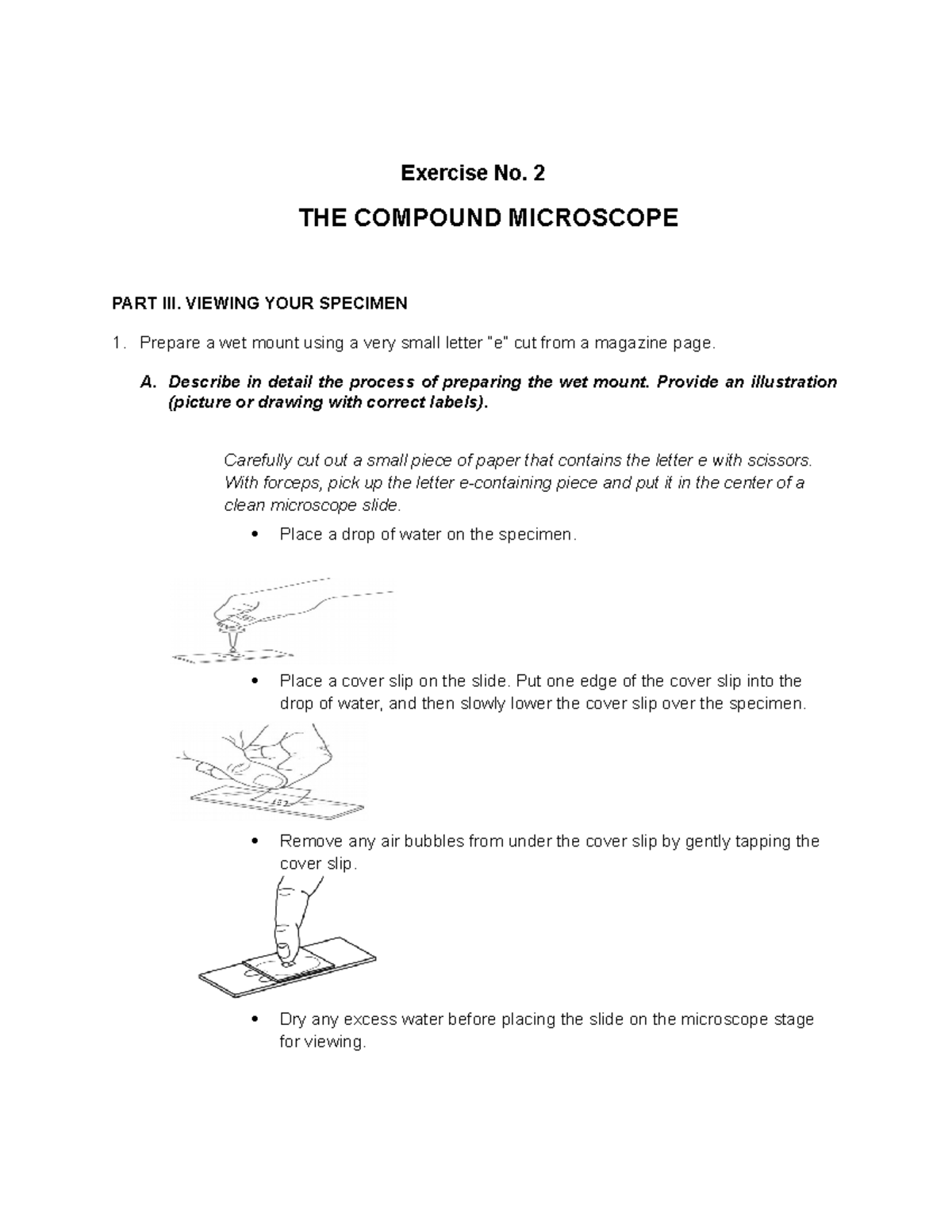 Exercise 2 Microscopy Part III (Viewing) - Exercise No. 2 THE COMPOUND ...