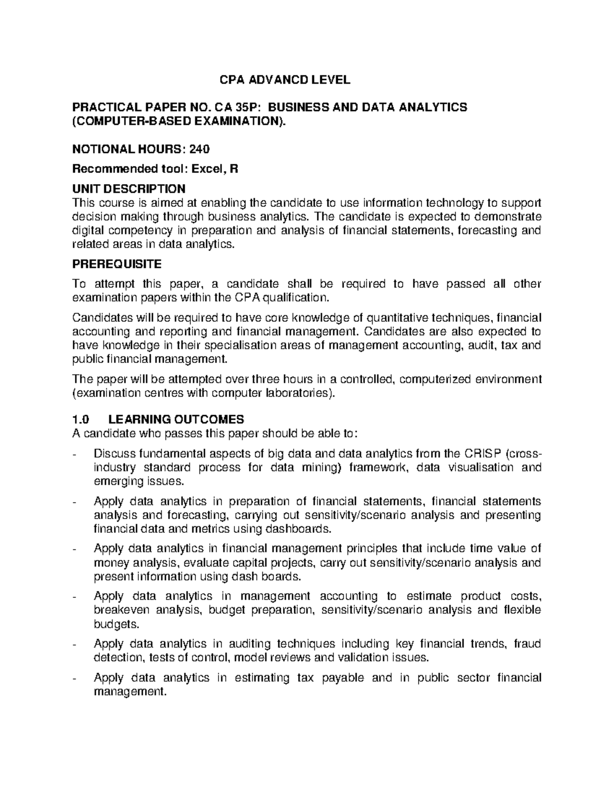 CPA Business DATA Analytics Syllabus Provisional Version - CPA ADVANCD ...